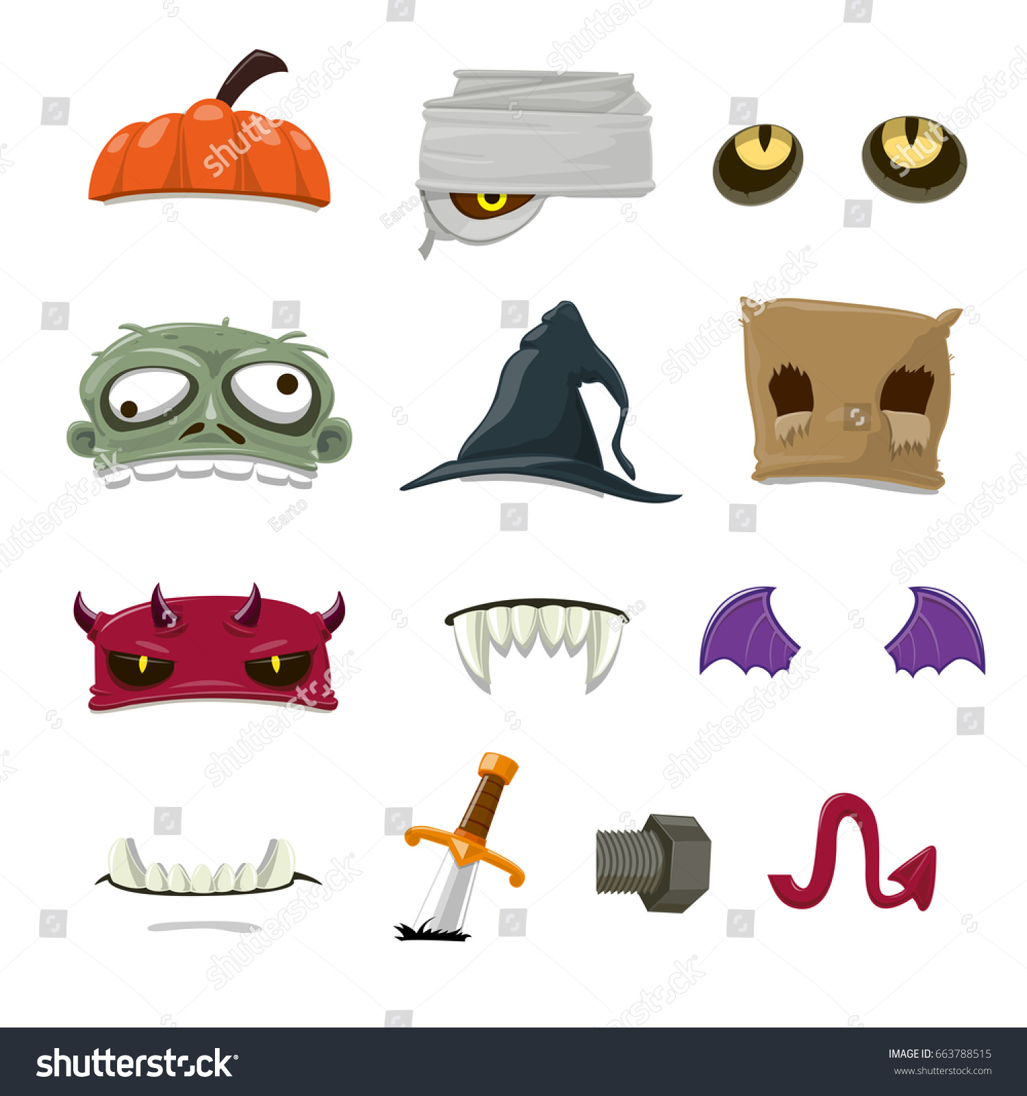 Halloween Objects Cartoon Collection Vector Illustration Stock Vector ...