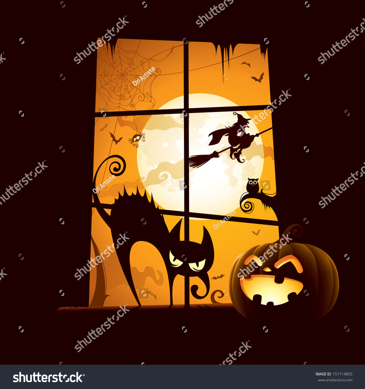 Halloween Scene View Window Stock Vector (Royalty Free) 151714835