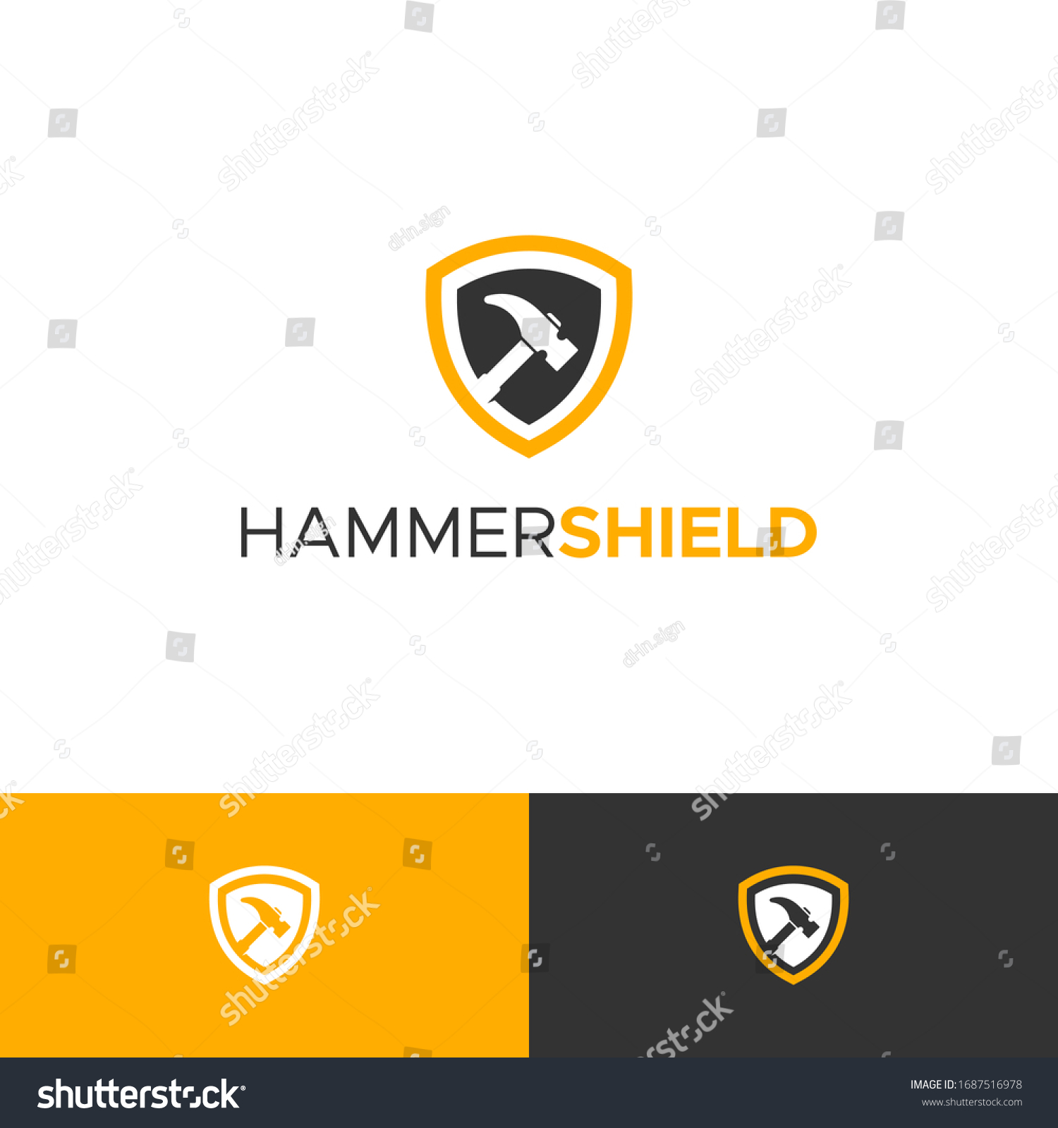 Hammer Shield Logo Design Unique Stock Vector (Royalty Free) 1687516978