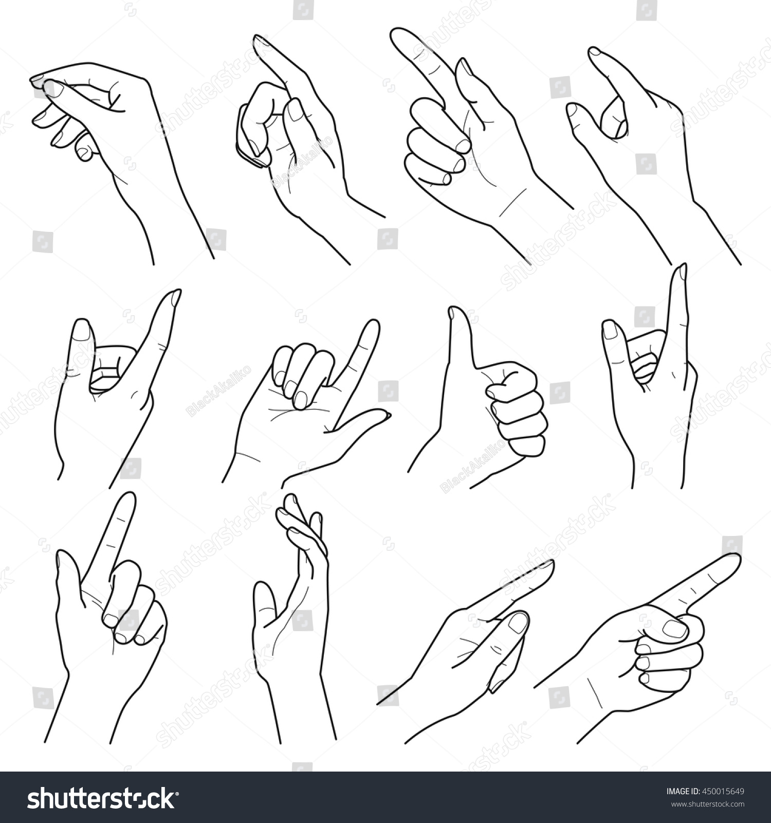 Hand Collection Vector Line Illustration Stock Vector (Royalty Free ...