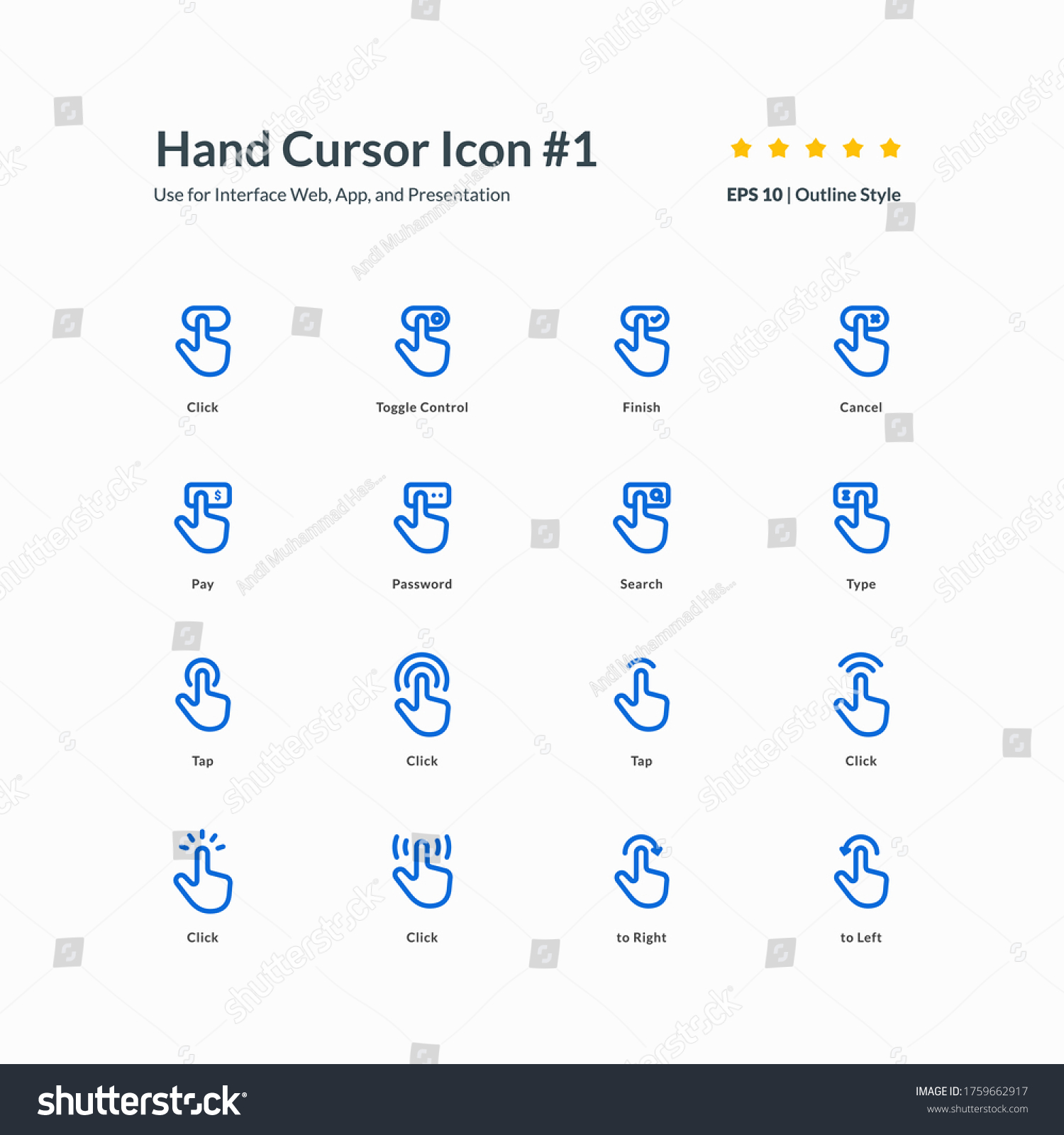 Hand Cursor Icon Set Interface App Stock Vector (Royalty Free) 1759662917