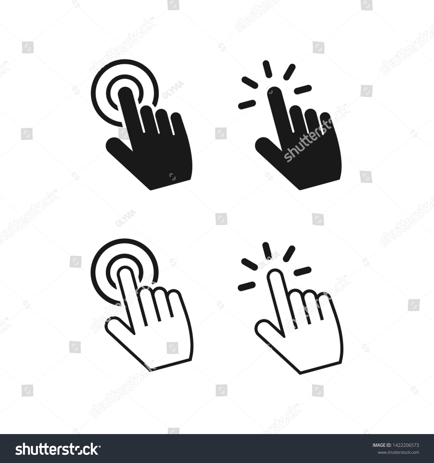 Hand Cursor Icons Click Set Symbol: vector de stock (libre de regalías ...