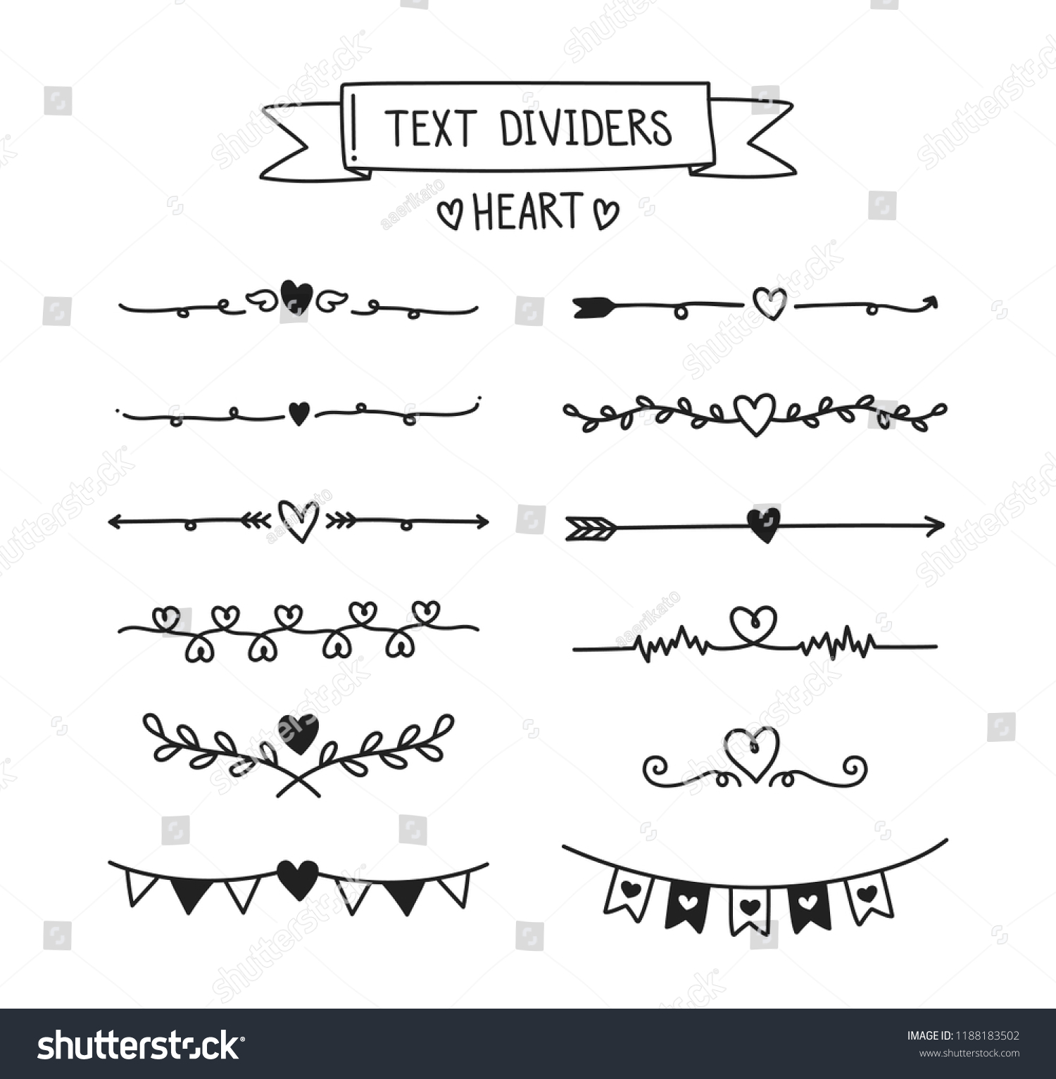 Hand Draw Text Divider Set Heart Stock Vector (Royalty Free) 1188183502 ...