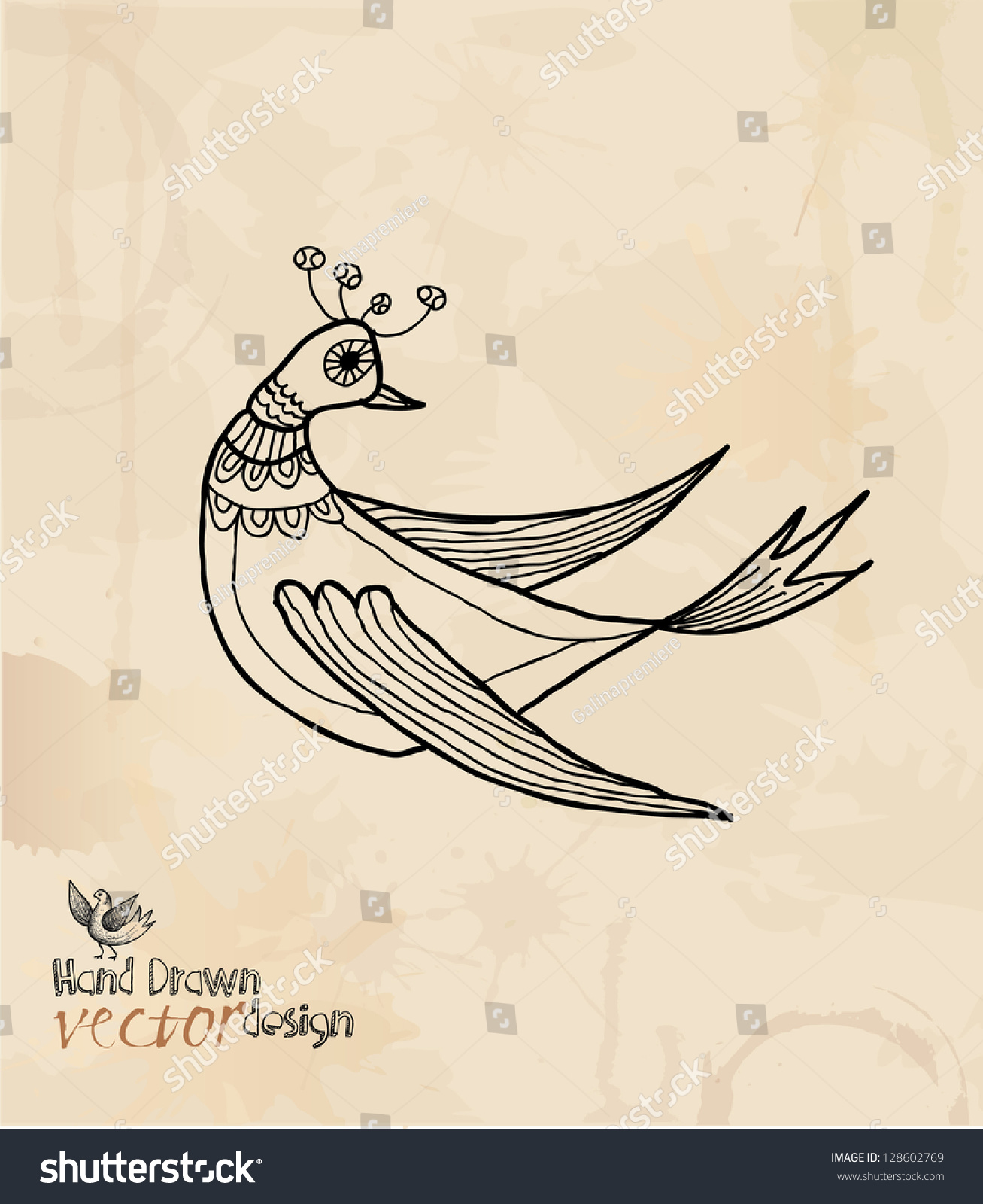 Hand Drawing Bird Stock Vector (Royalty Free) 128602769 | Shutterstock