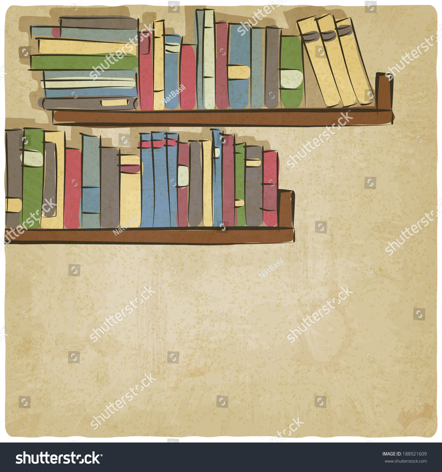Hand Drawing Bookshelf Old Background Vector Stock Vector (Royalty Free ...