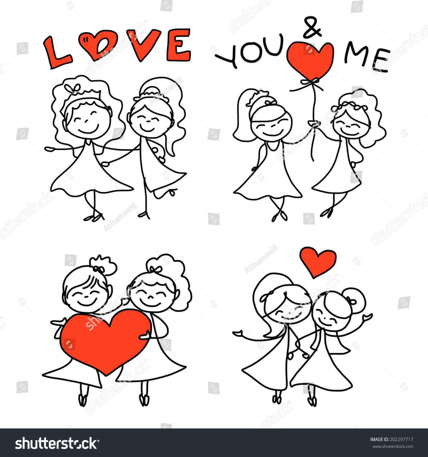 Hand Drawing Cartoon Concept Happy Same Stock Vector 202297717 Shutterstock