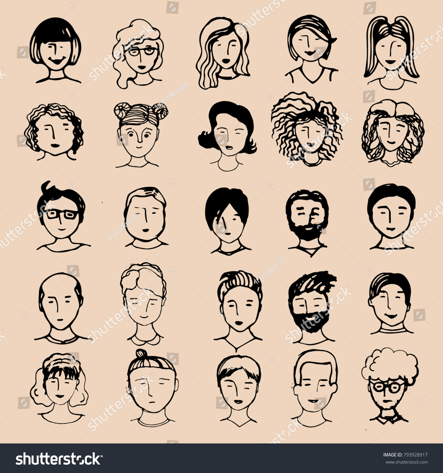 Hand Drawing Cartoon Faces Stock Vector (Royalty Free) 793928917 ...