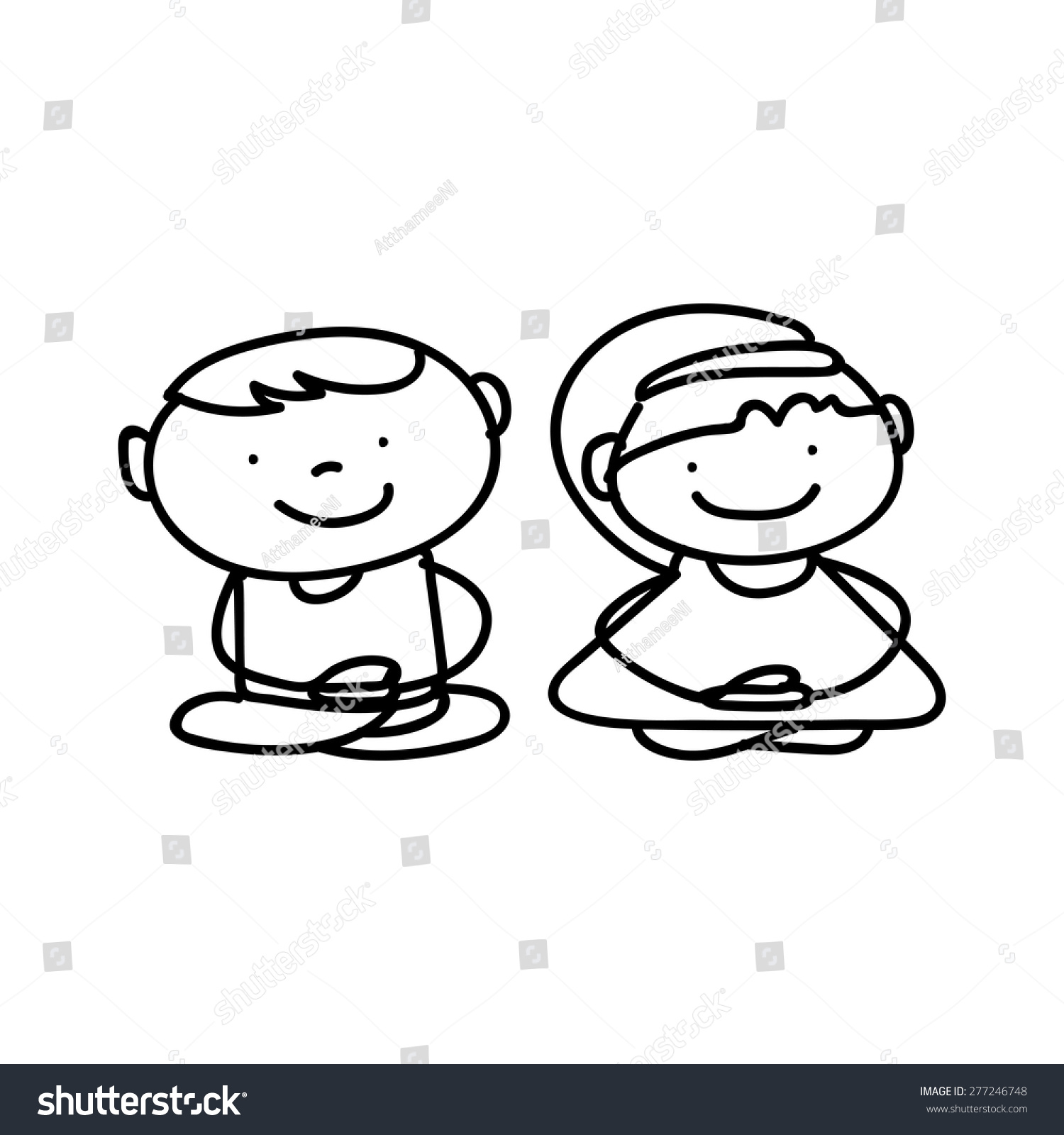 Hand Drawing Cartoon Meditation Children Vector Stock Vector (Royalty ...