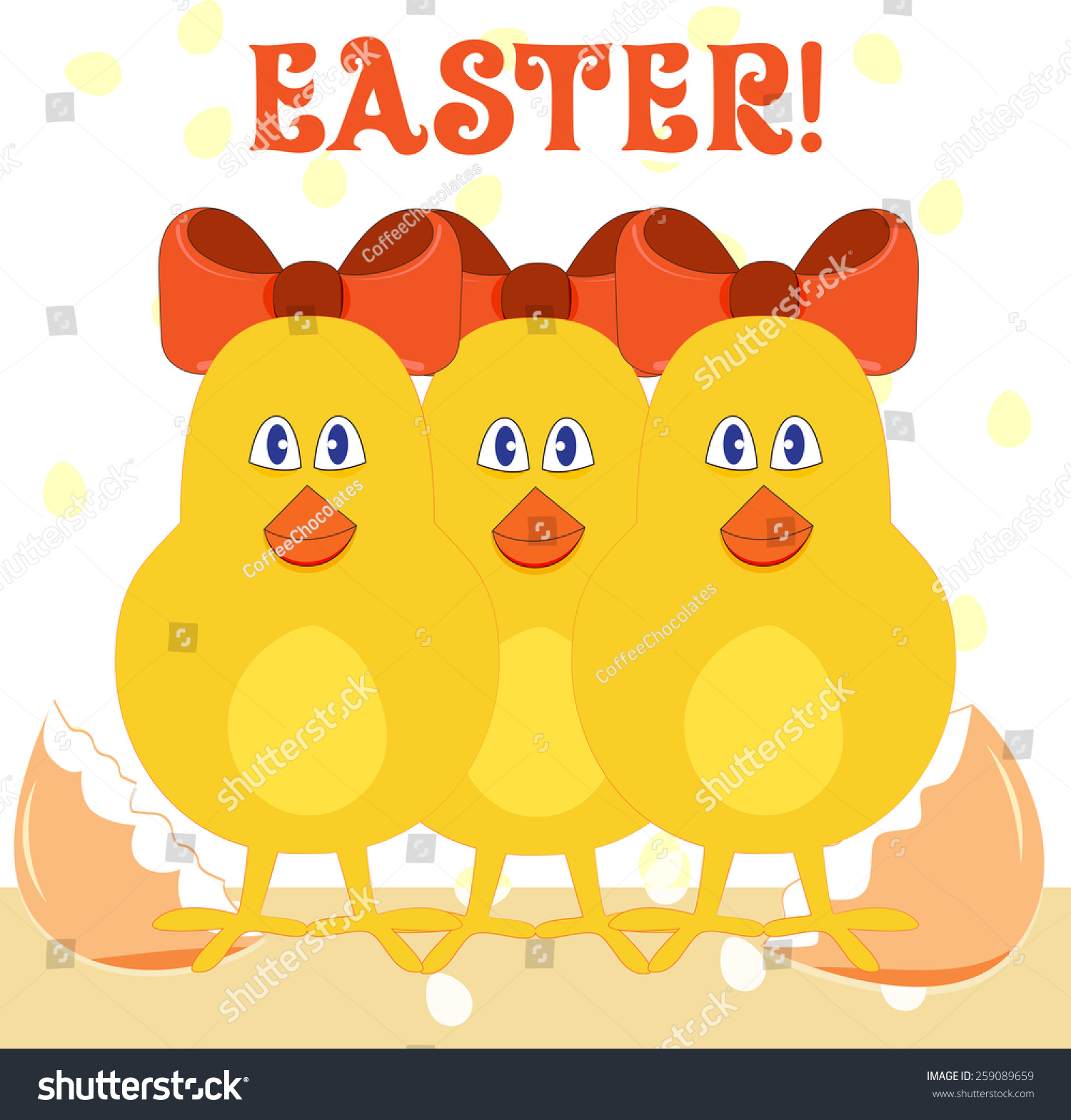 Handdrawing Easter Chicks Bows Vector Illustration Stock Vector ...