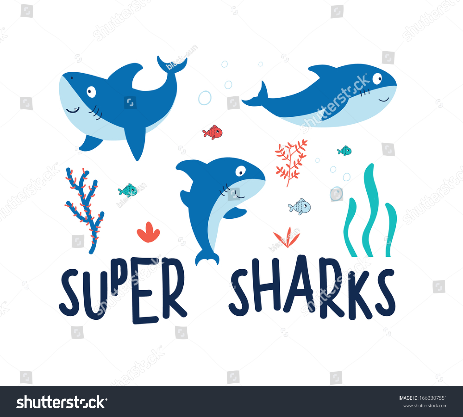 Hand Drawing Print Design Little Sharks Stock Vector (Royalty Free ...