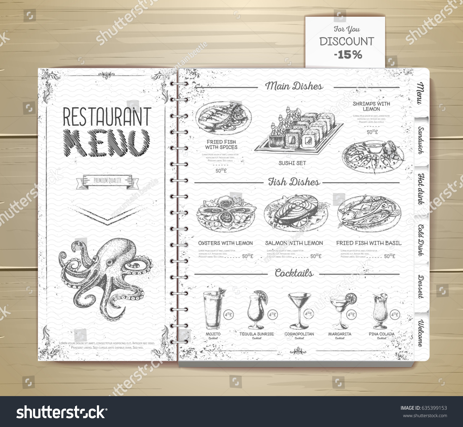 Hand Drawing Restaurant Menu Design: เวกเตอร์สต็อก (ปลอดค่าลิขสิทธิ์ ...