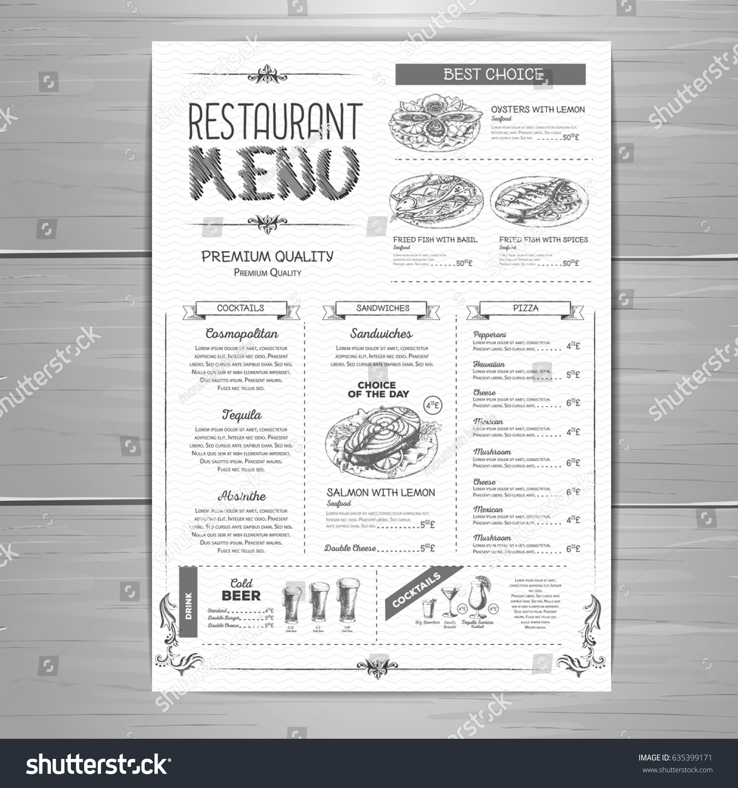 Hand Drawing Restaurant Menu Design Stock Vector (Royalty Free) 635399171