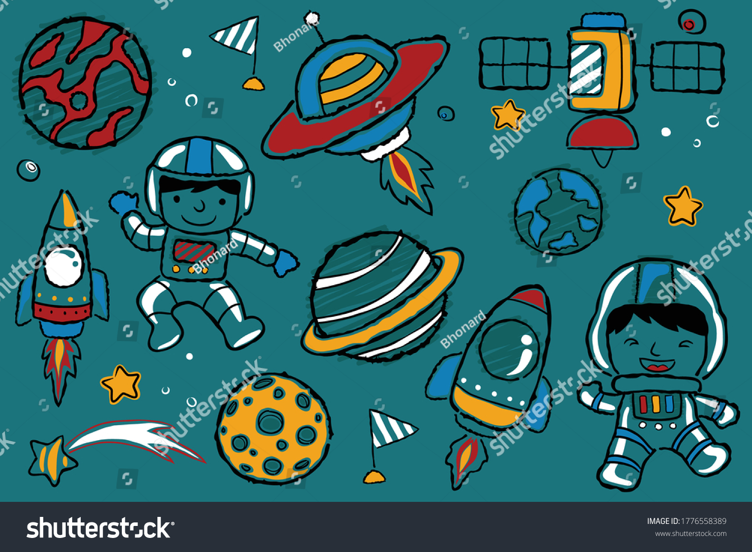 Hand Drawing Space Cartoon Set Vector Stock Vector (Royalty Free ...