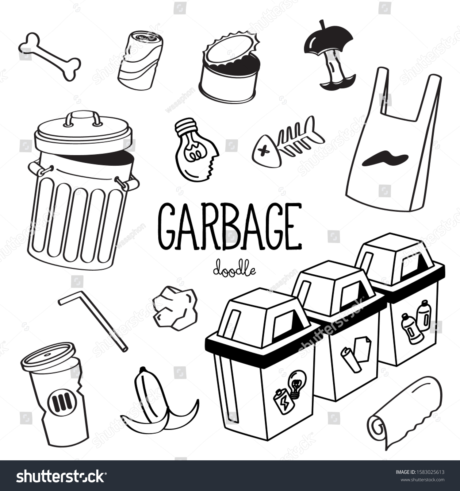 Hand Drawing Styles Garbage Garbage Doodle: เวกเตอร์สต็อก (ปลอดค่า ...