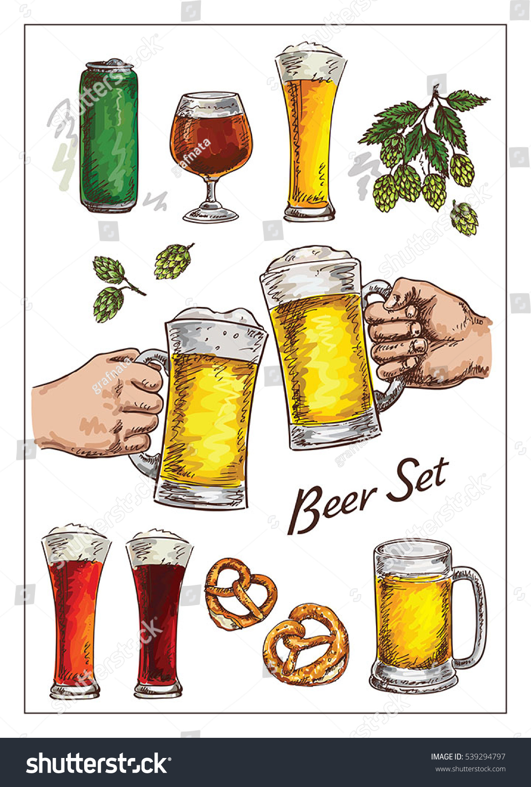 Hand Drawing Vector Illustration Beer Set Stock Vector (Royalty Free ...