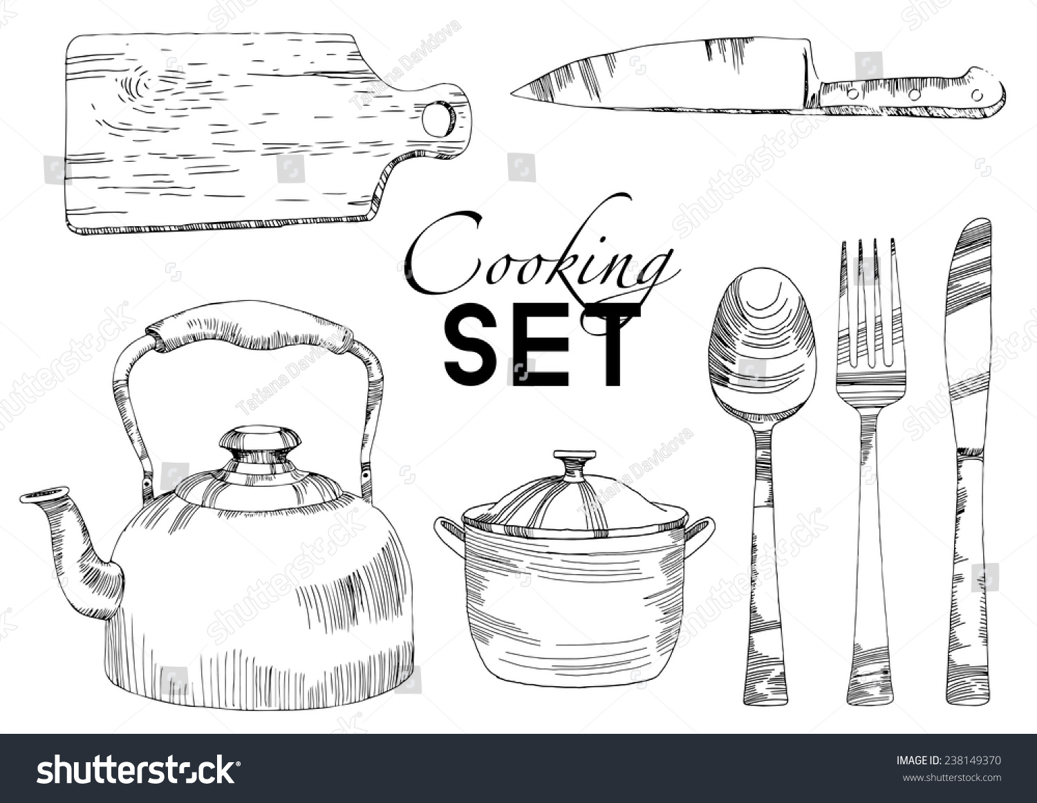 Hand Drawing Vector Set Kitchenware Stock Vector (Royalty Free ...