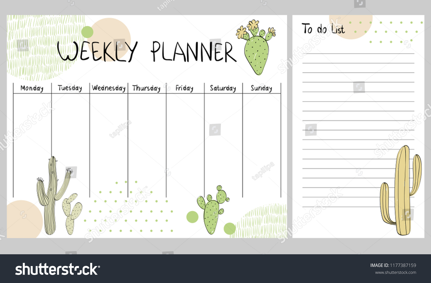 Hand Drawing Vector Weekly Planner Cactuses Stock Vector (Royalty Free ...