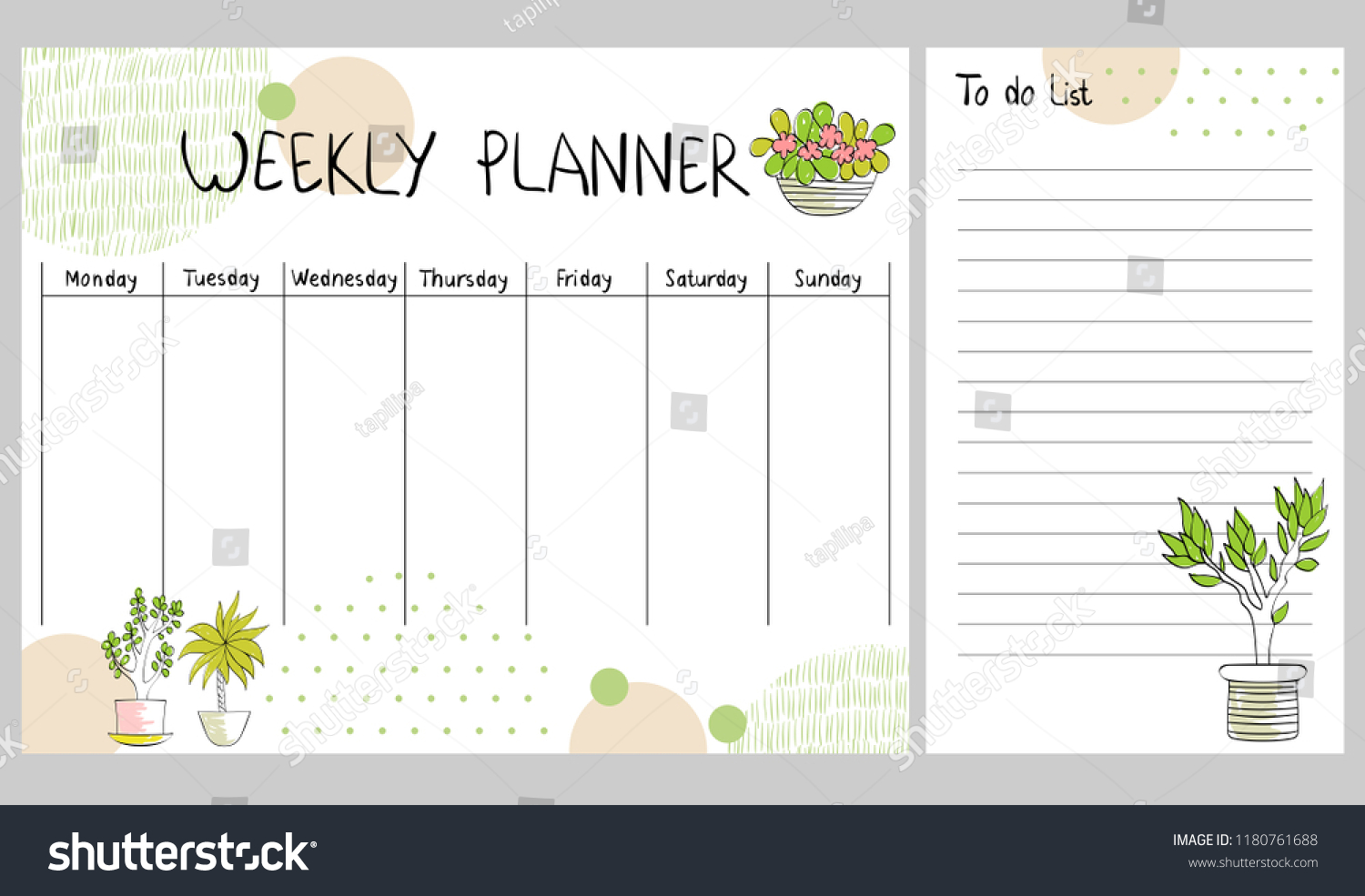 Hand Drawing Vector Weekly Planner Plants: เวกเตอร์สต็อก (ปลอดค่า ...