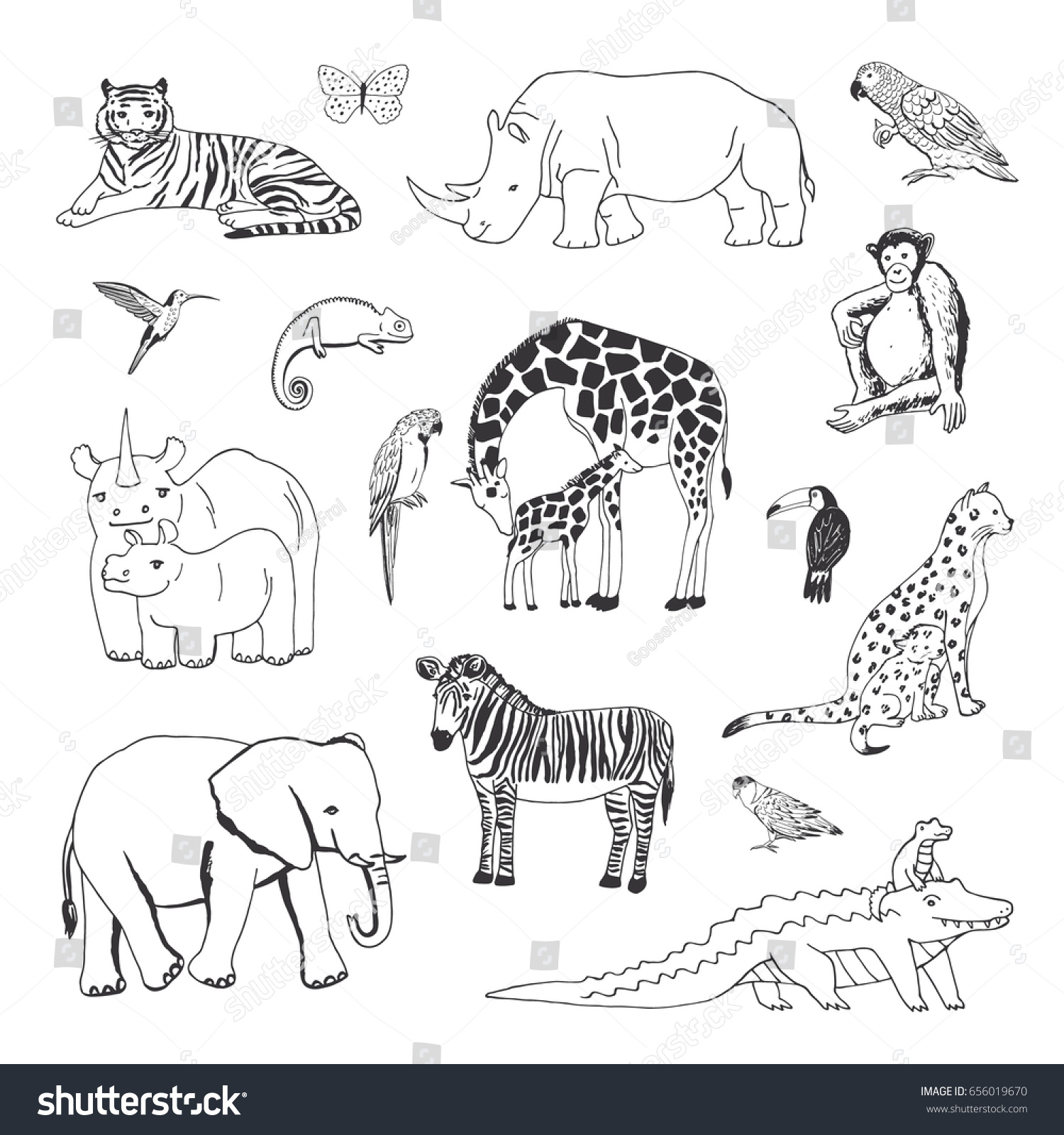 Hand Drawn Animals Vector Doodle Graphic Stock Vector (Royalty Free ...