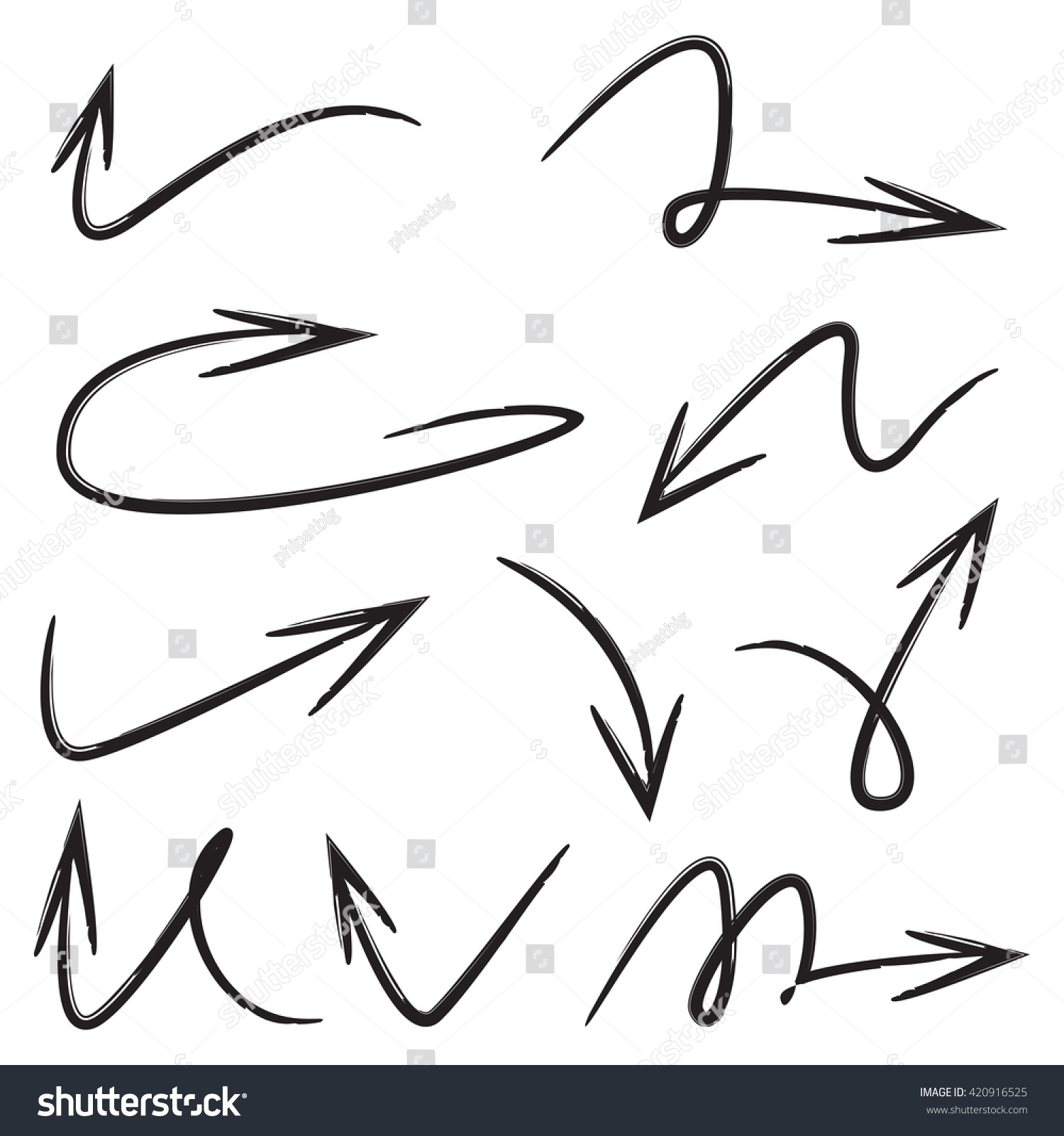 Hand Drawn Arrow Set Scribble Arrows Stock Vector (Royalty Free ...