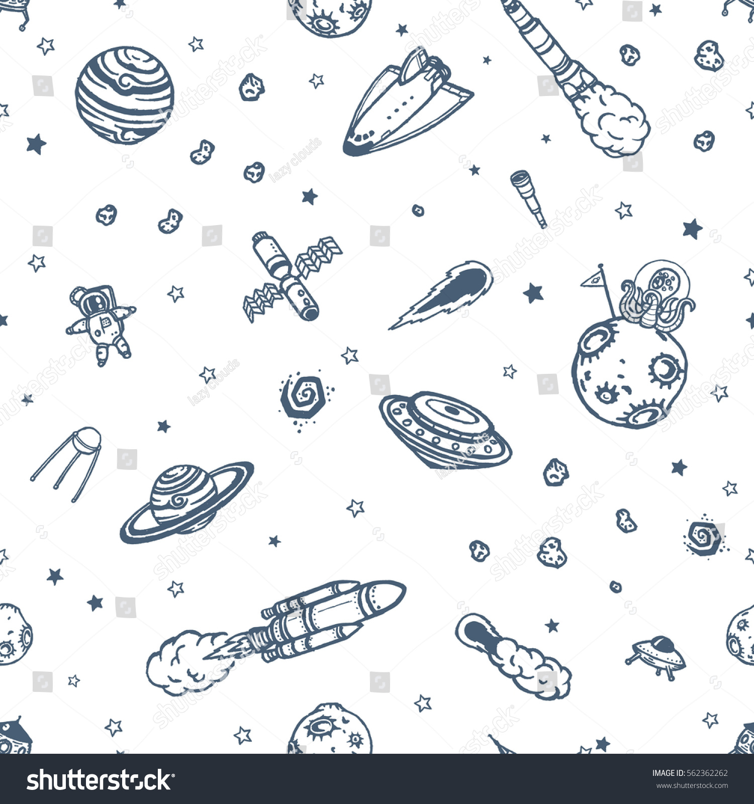 Hand Drawn Astronomy Doodle Seamless Pattern Stock Vector (Royalty Free ...