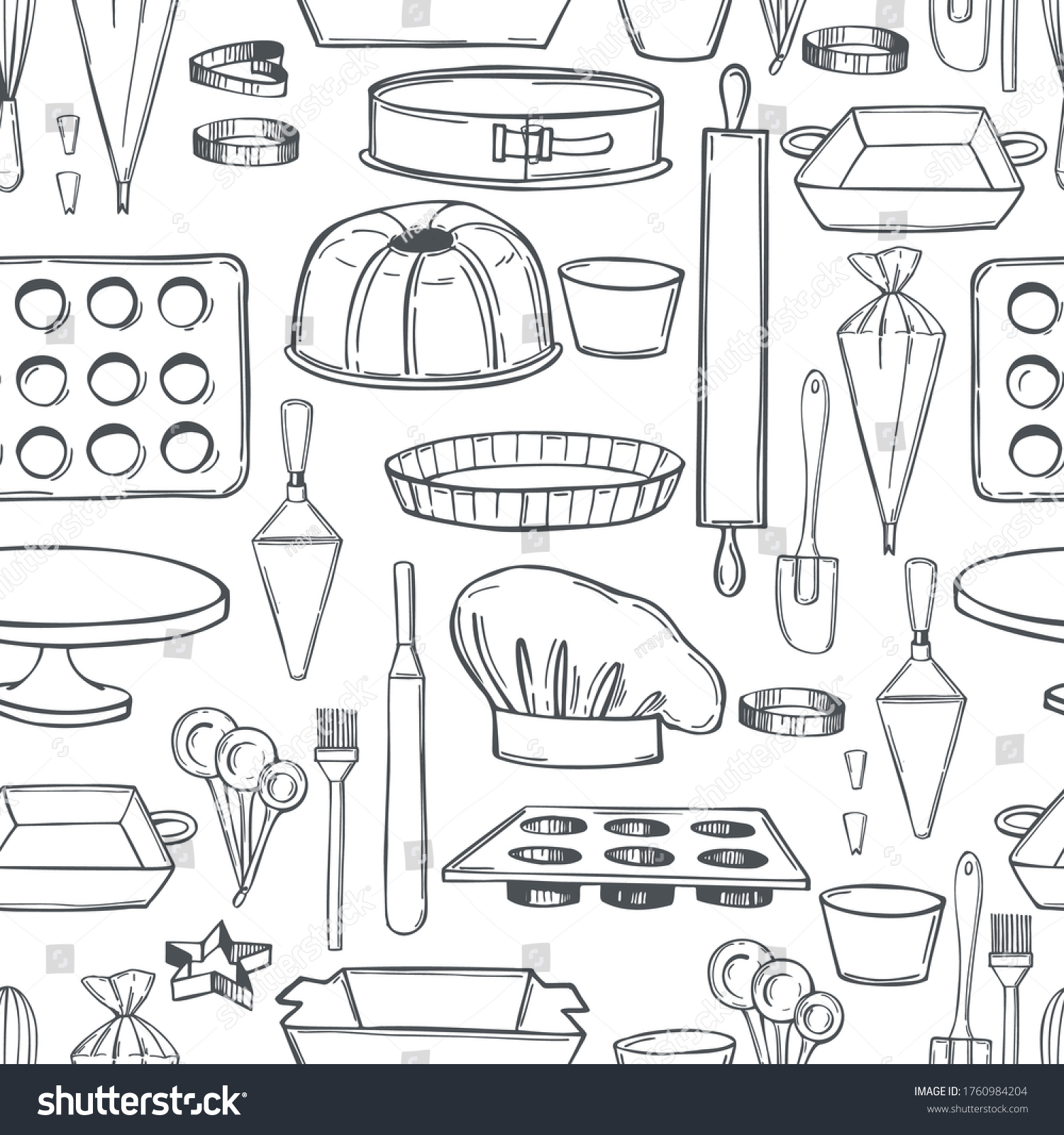 Hand Drawn Bakery Utensils Baking Tools Stock Vector (Royalty Free ...