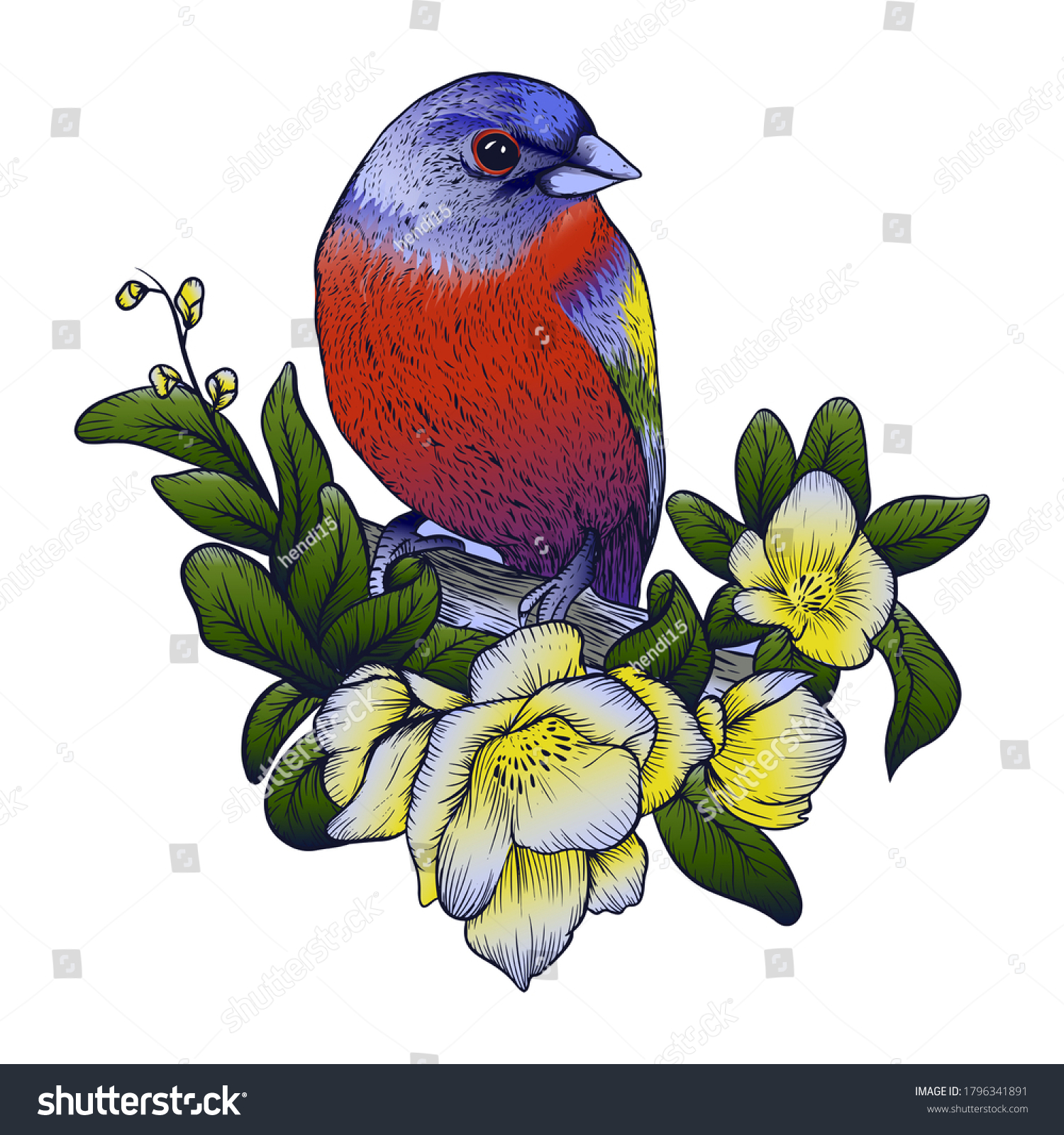 Hand Drawn Bird Flower Vector Stock Vector (Royalty Free) 1796341891