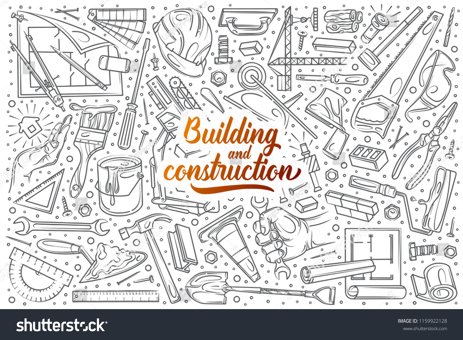 Hand Drawn Building Construction Set Doodle Stock Vector (Royalty Free ...