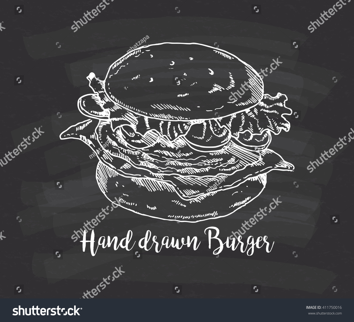 Hand Drawn Burger On Chalkboard Background Stockvector 411750016 ...