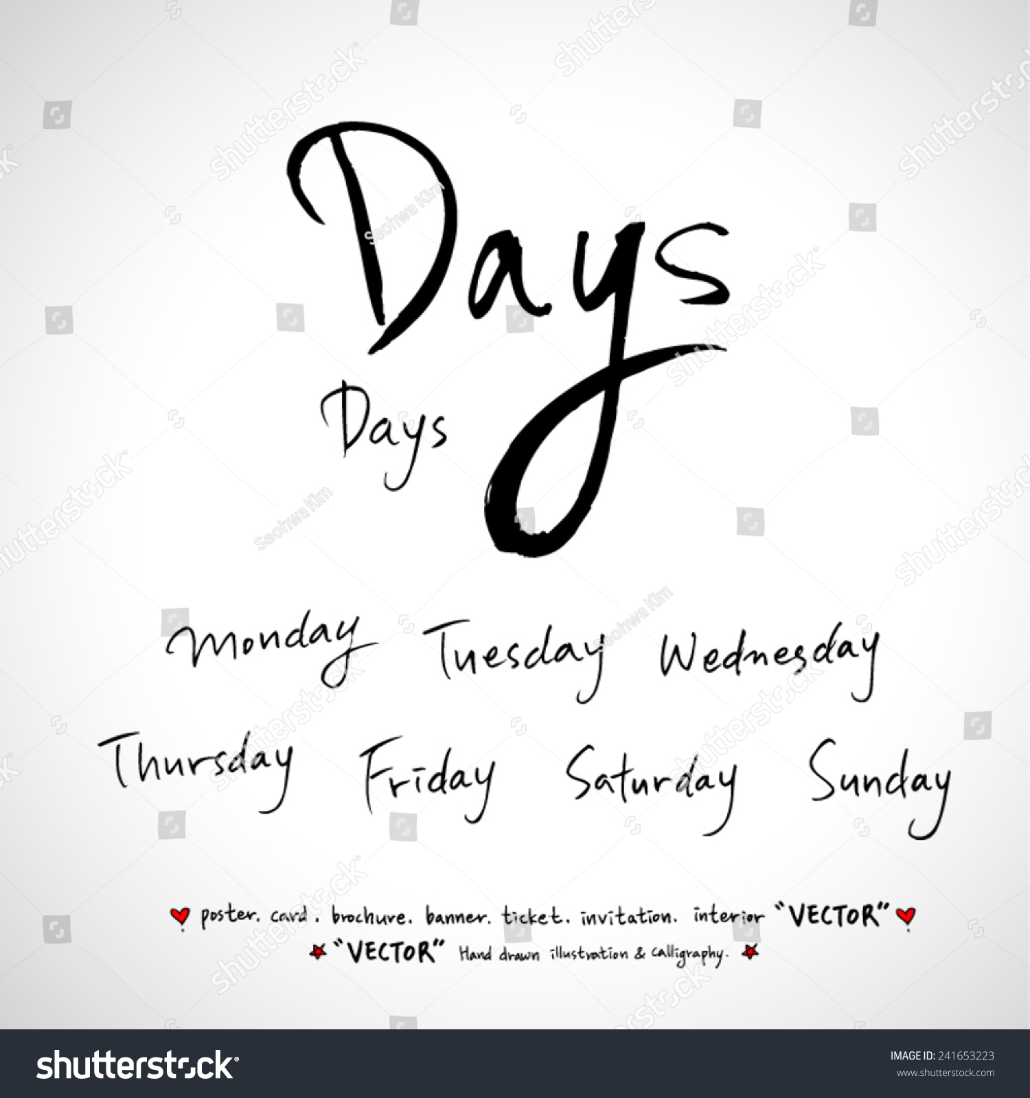 Hand Drawn Calendar Vector Calligraphy Stock Vector (Royalty Free ...