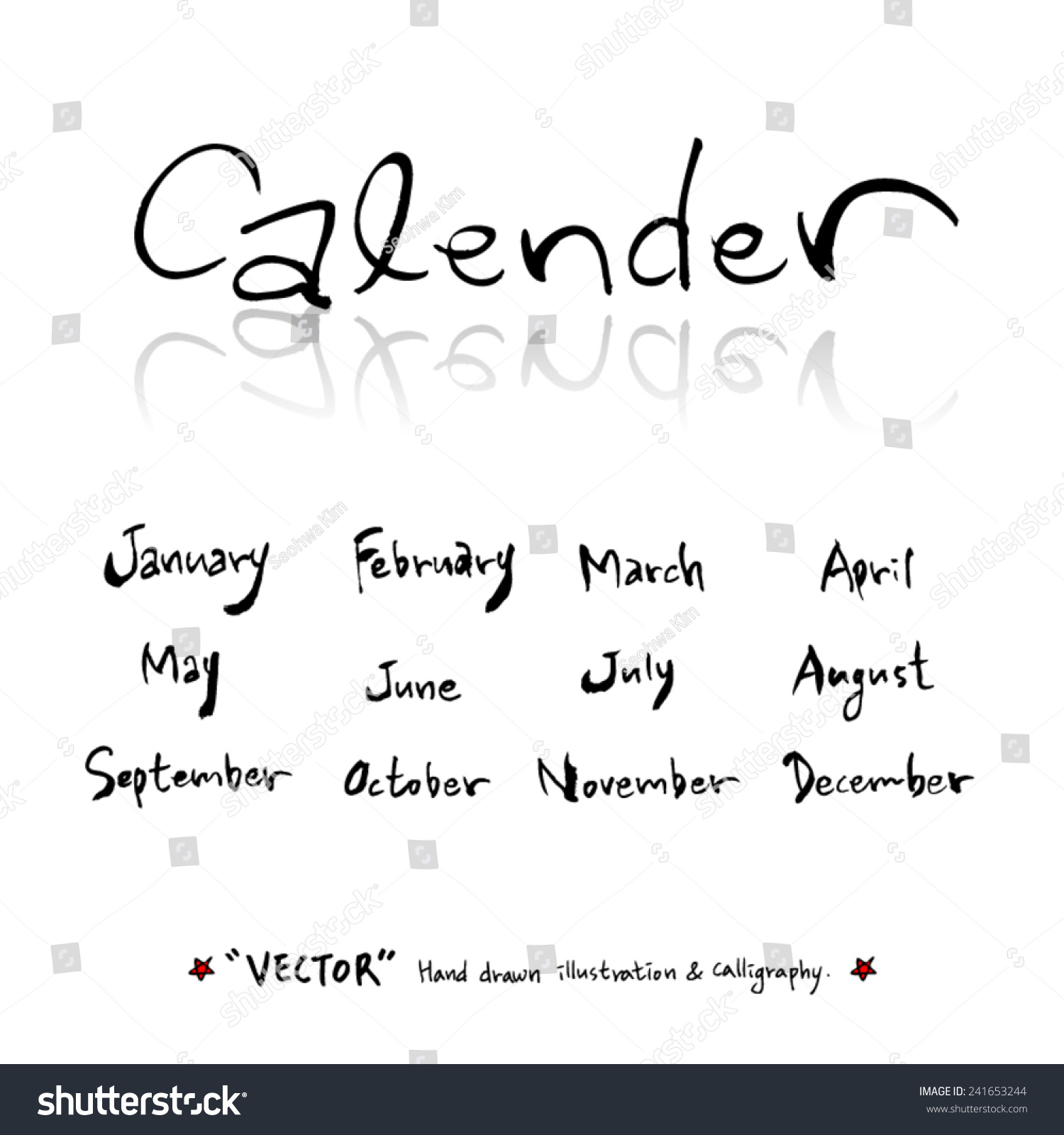 Hand Drawn Calendar Vector Calligraphy Stok Vektör (Telifsiz) 241653244 ...