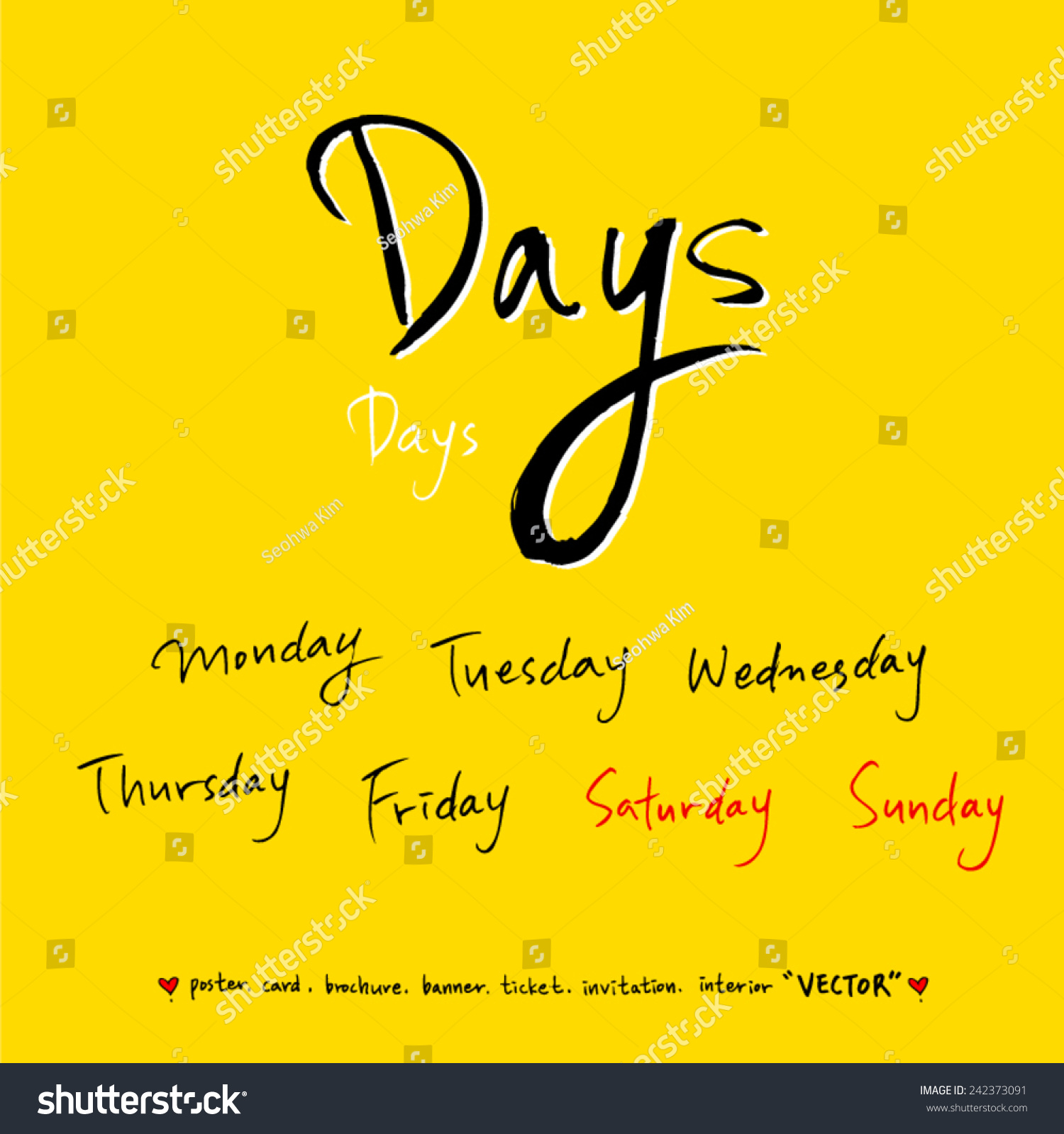 Hand Drawn Calendar Vector Calligraphy Stock Vector (Royalty Free ...