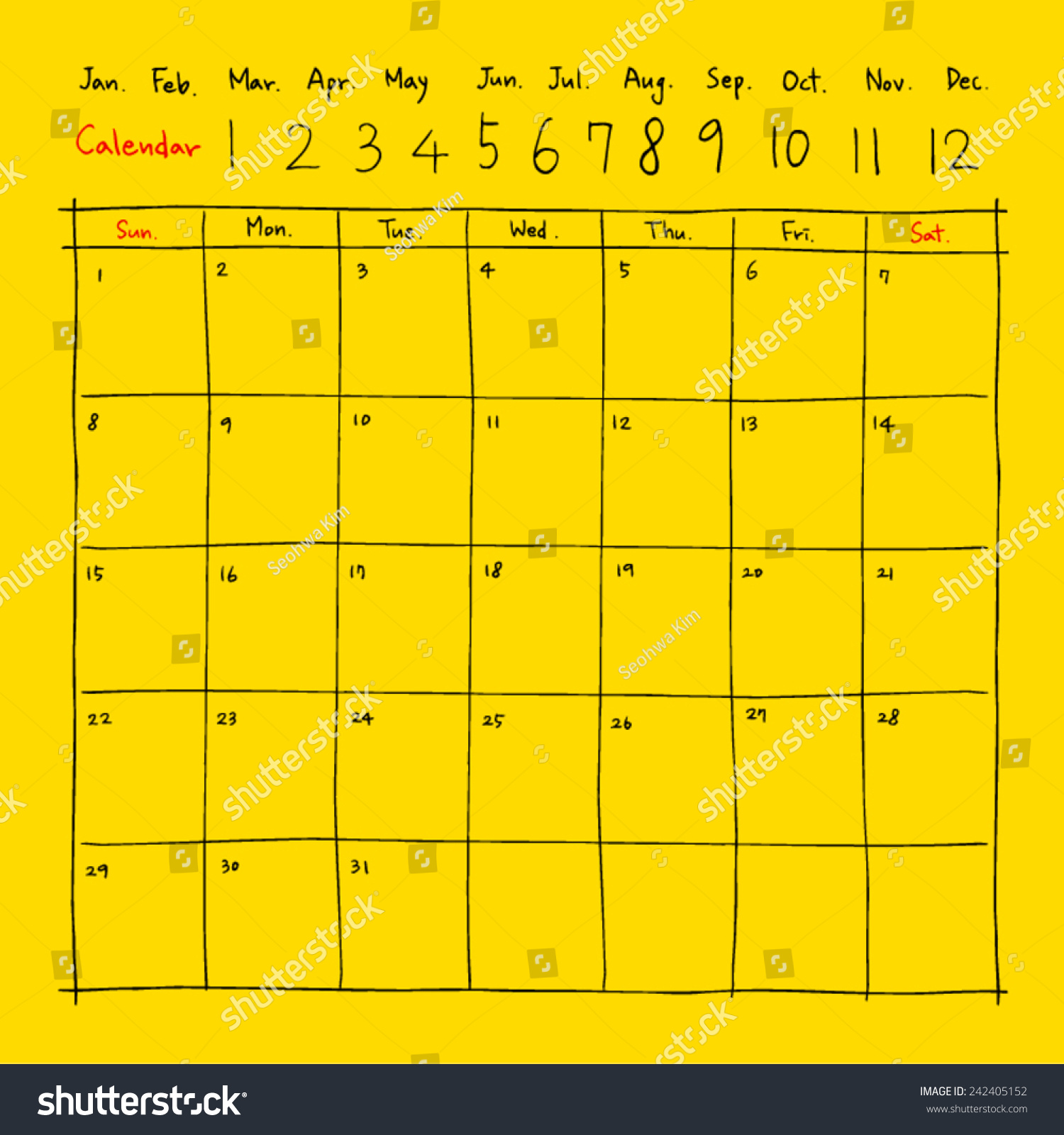 Hand Drawn Calendar Vector Calligraphy Stock Vector (Royalty Free ...