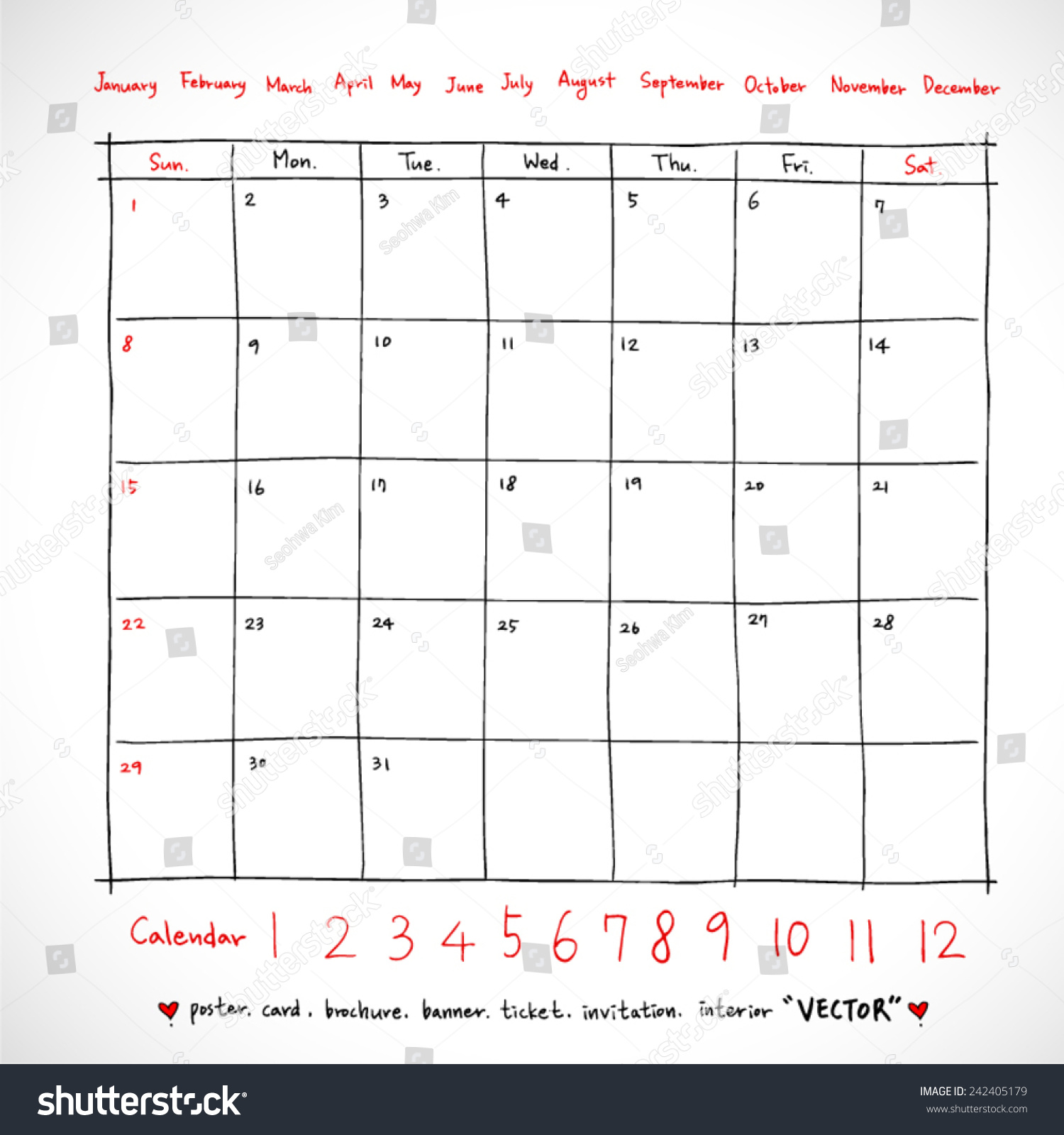 Hand Drawn Calendar Vector Calligraphy Stock Vector (Royalty Free ...