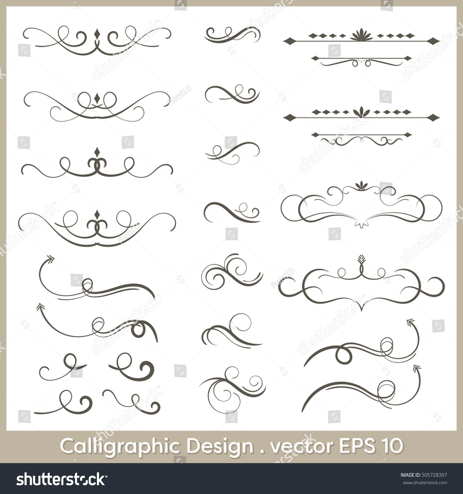 Handdrawn Calligraphic Elements Vector Curves Spirals Stock Vector ...