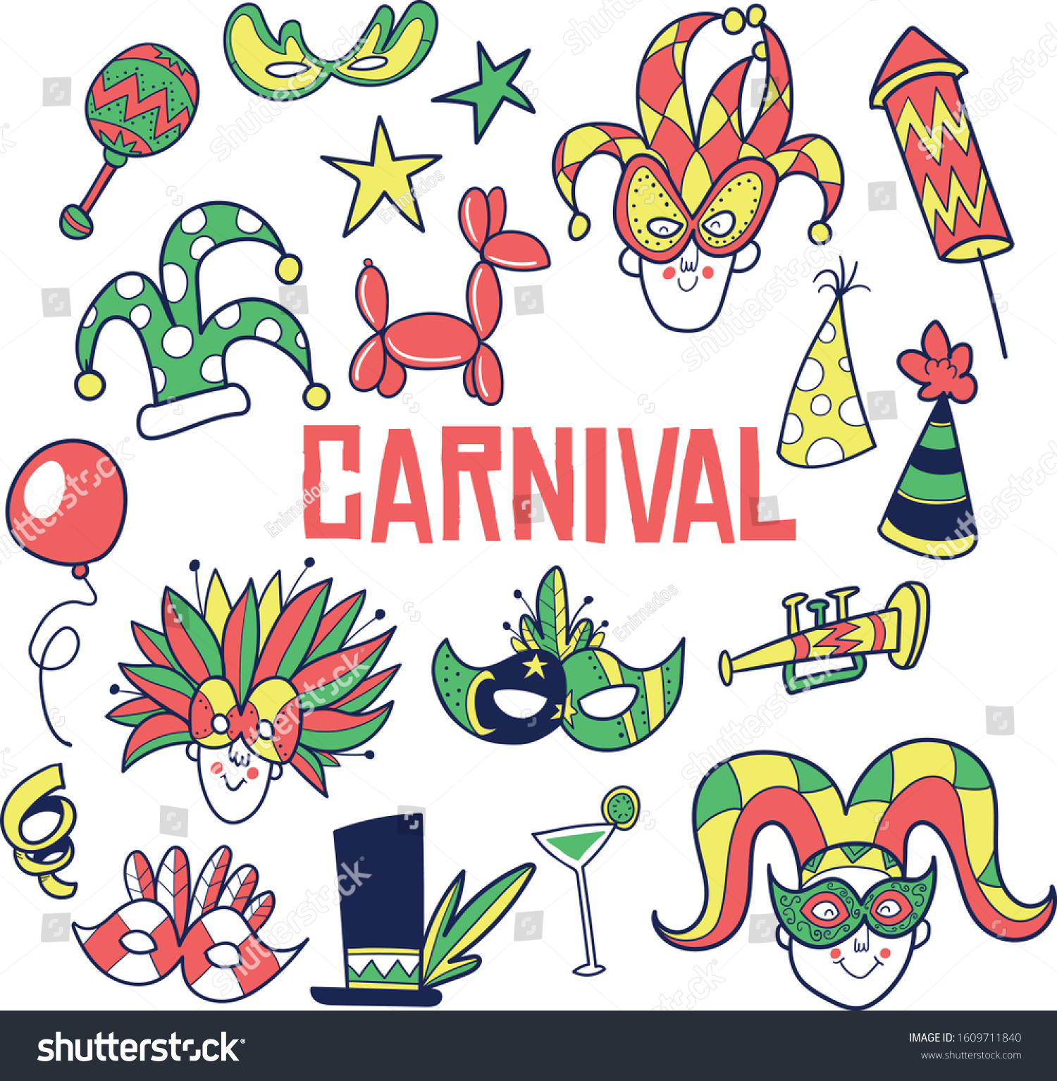 Hand Drawn Carnival Doodle Set Stock Vector (Royalty Free) 1609711840