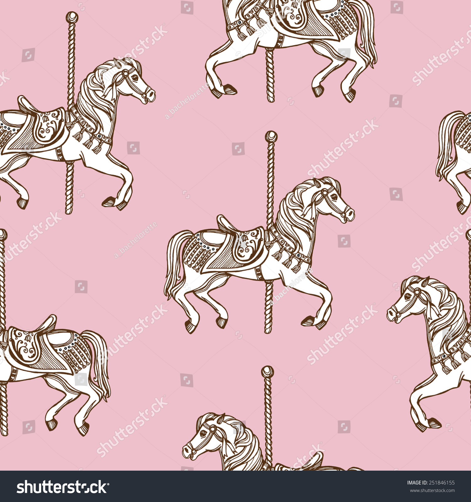 Hand Drawn Carousel Horse Seamless Pattern Vector de stock (libre de ...