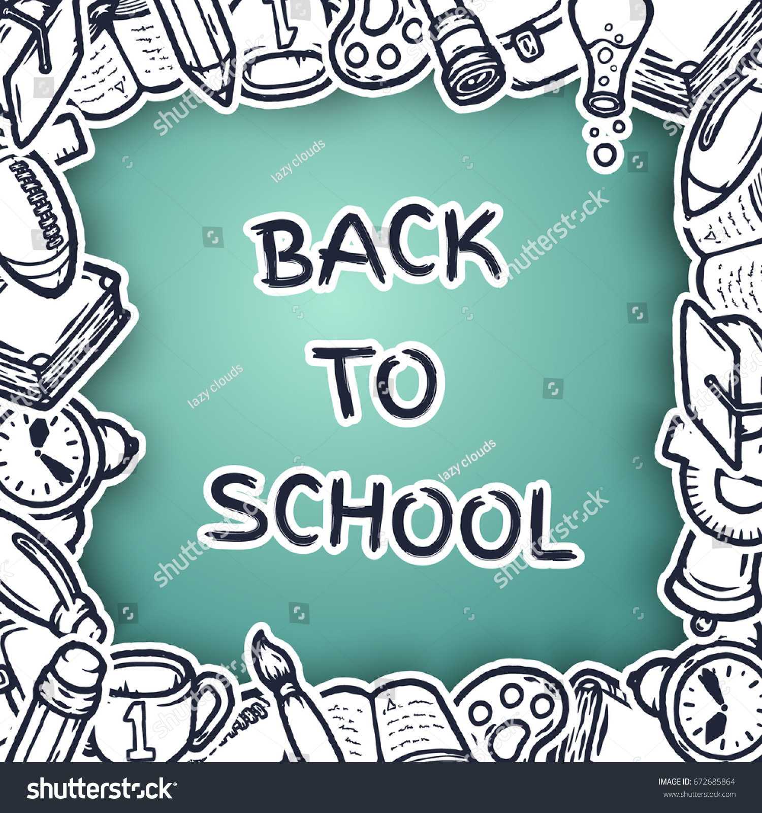 Hand Drawn Cartoon School Frame: เวกเตอร์สต็อก (ปลอดค่าลิขสิทธิ์ ...