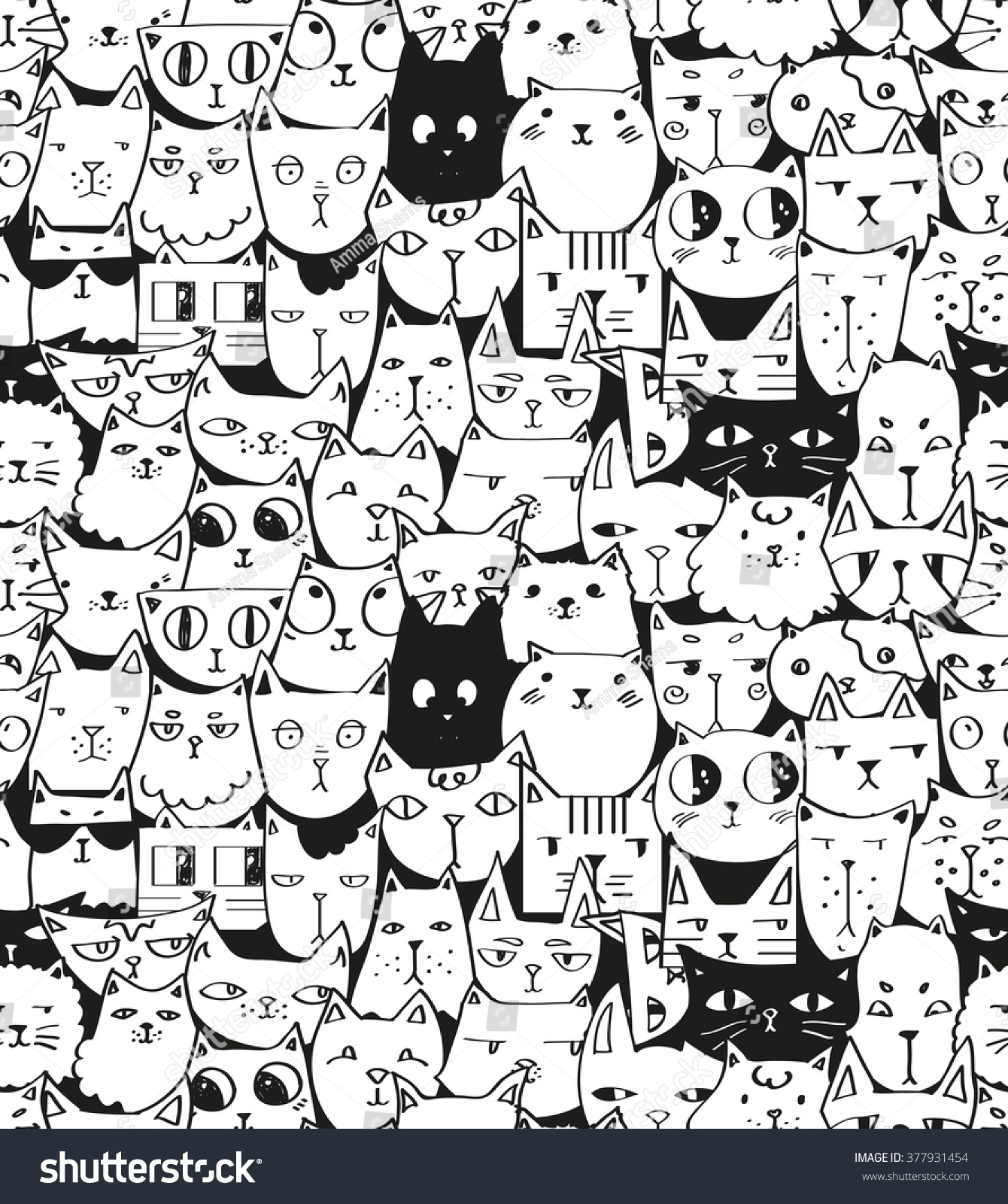 Hand Drawn Cats Seamless Vector Pattern Stock Vector (Royalty Free ...