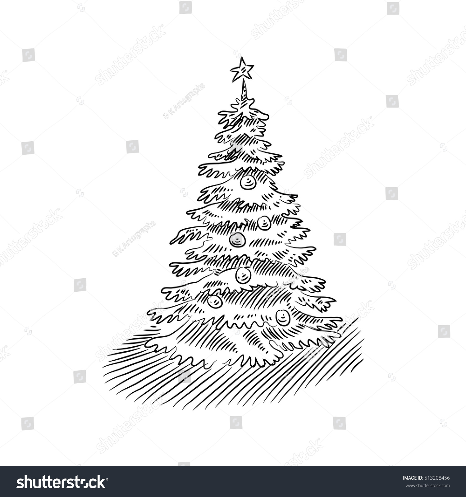 Hand Drawn Christmas Tree Stock Vector 513208456 - Shutterstock