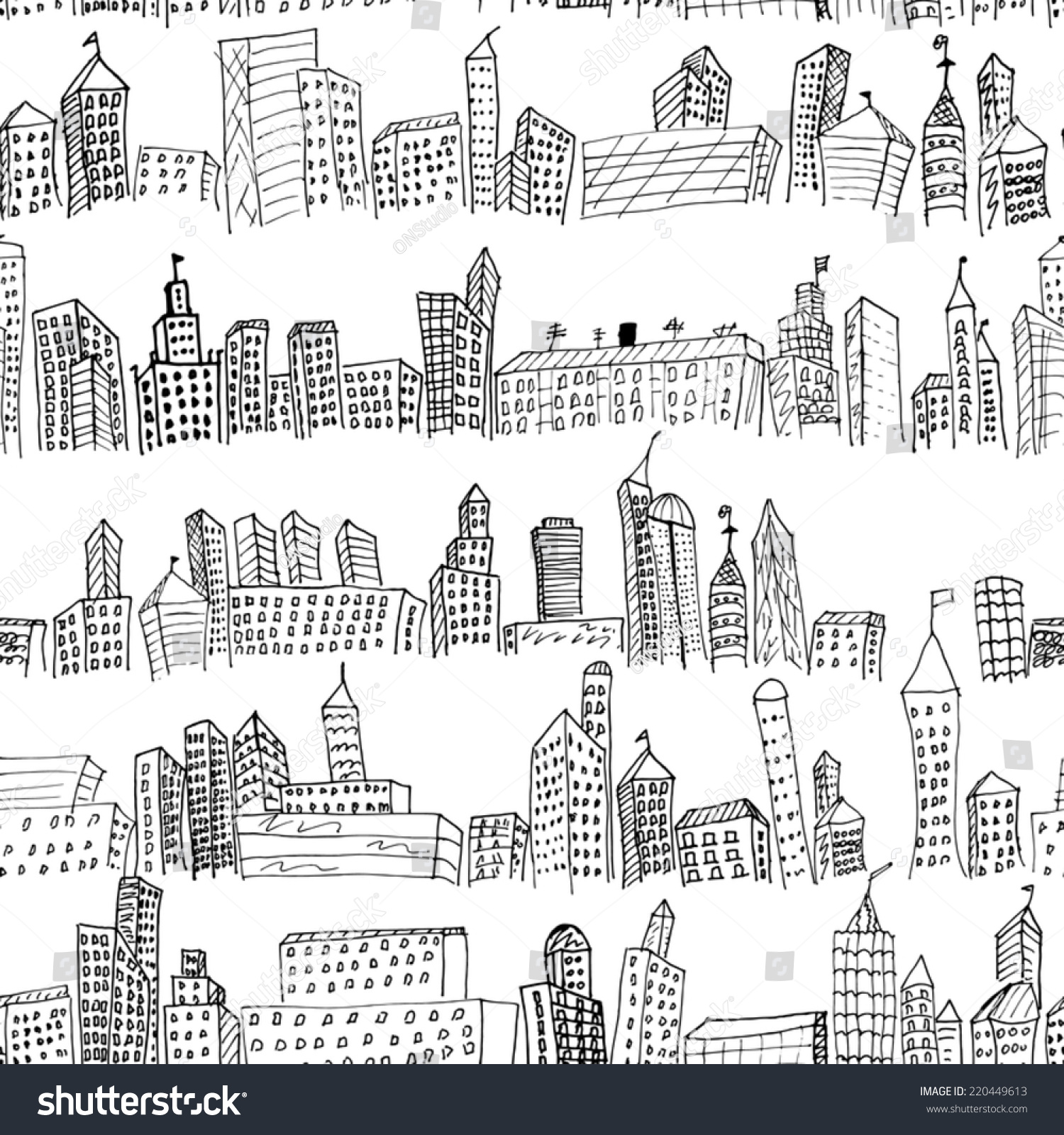 Hand Drawn City Doodle Seamless Pattern: vector de stock (libre de ...