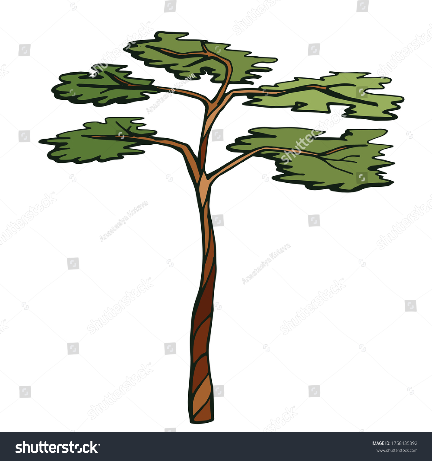 Handdrawn Color Tree Vector Illustration Stock Vector (Royalty Free ...
