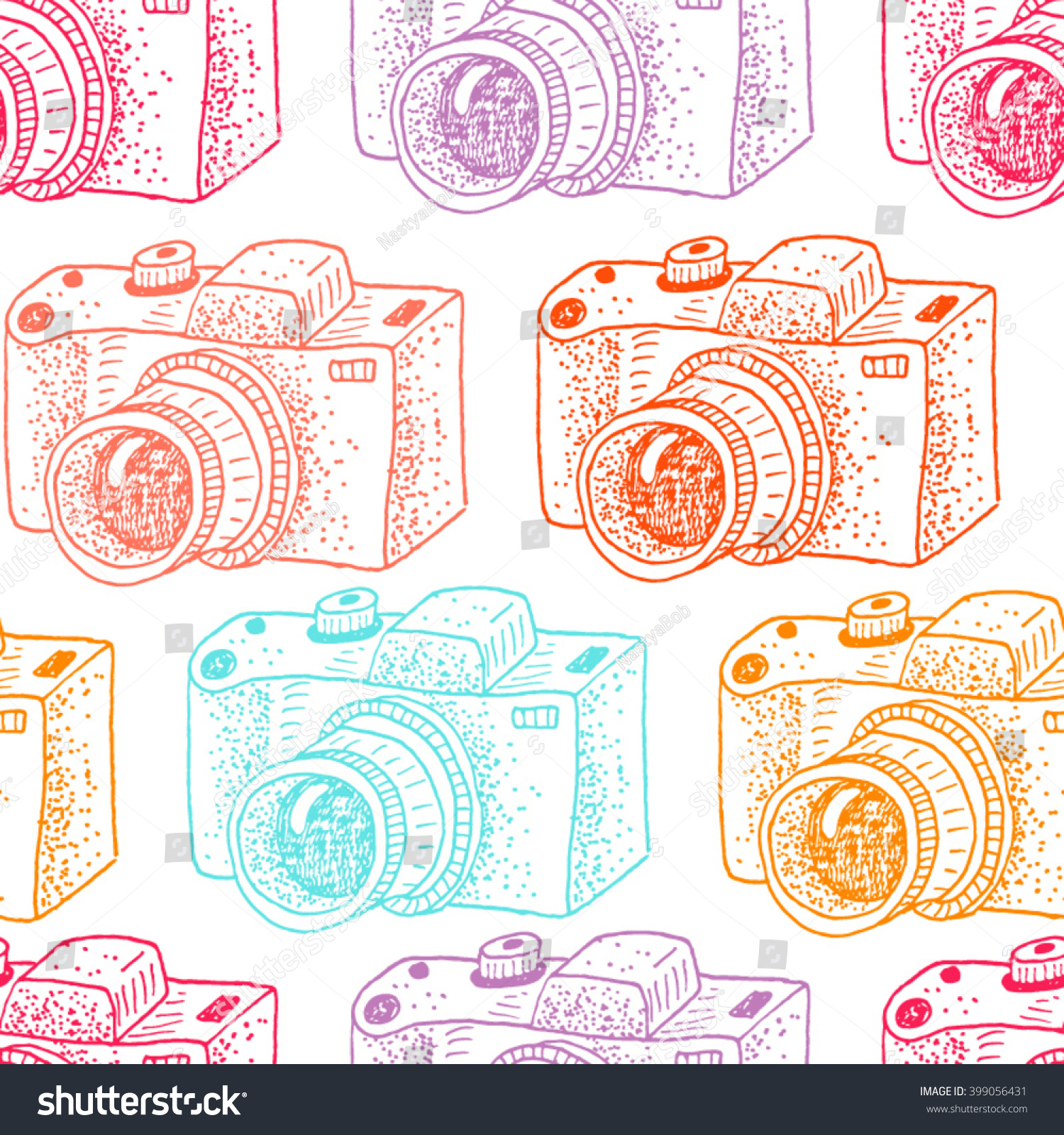 Hand Drawn Colored Cameras On White Stock Vector (Royalty Free) 399056431