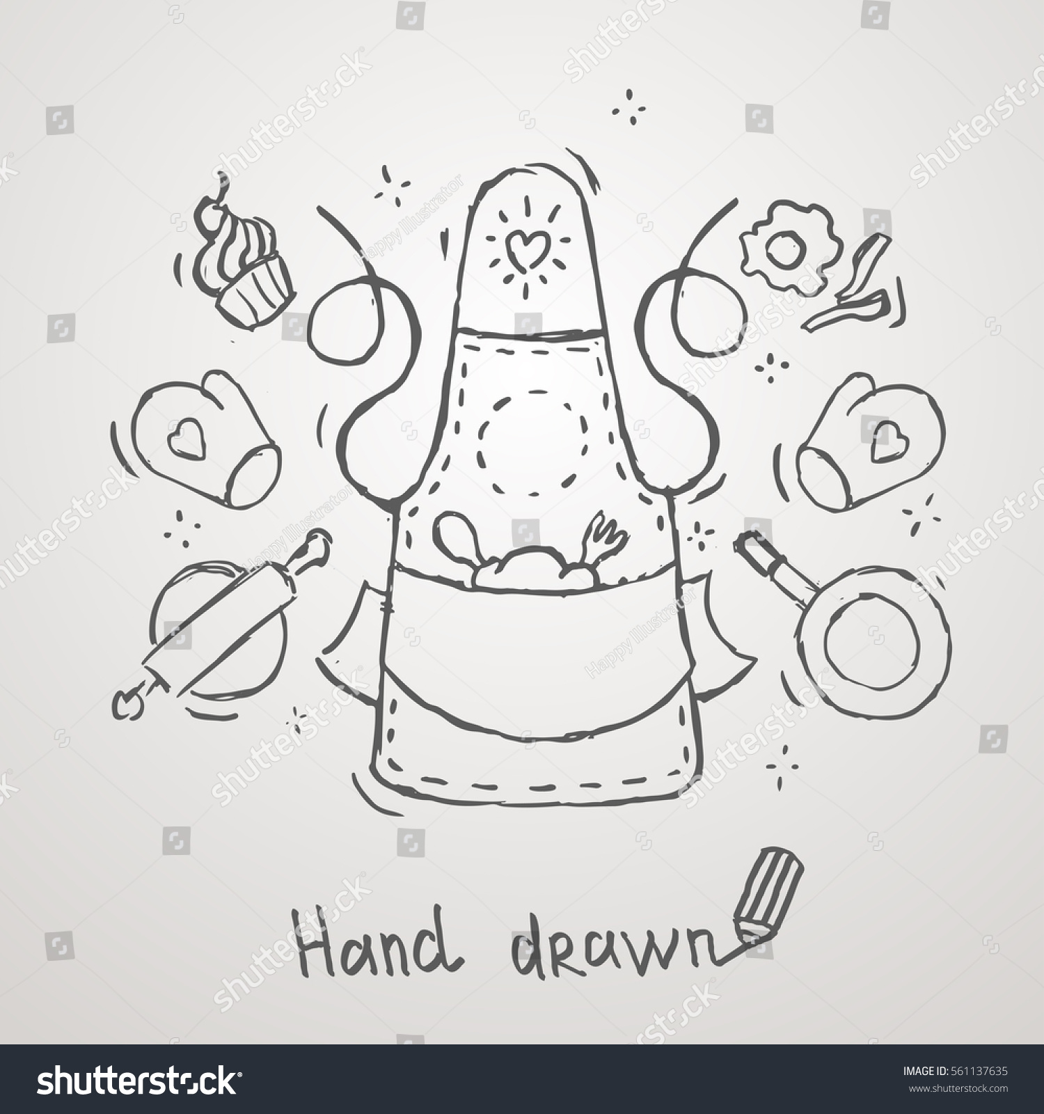 Hand Drawn Cooking Theme Apron Vector Stock Vector (Royalty Free ...
