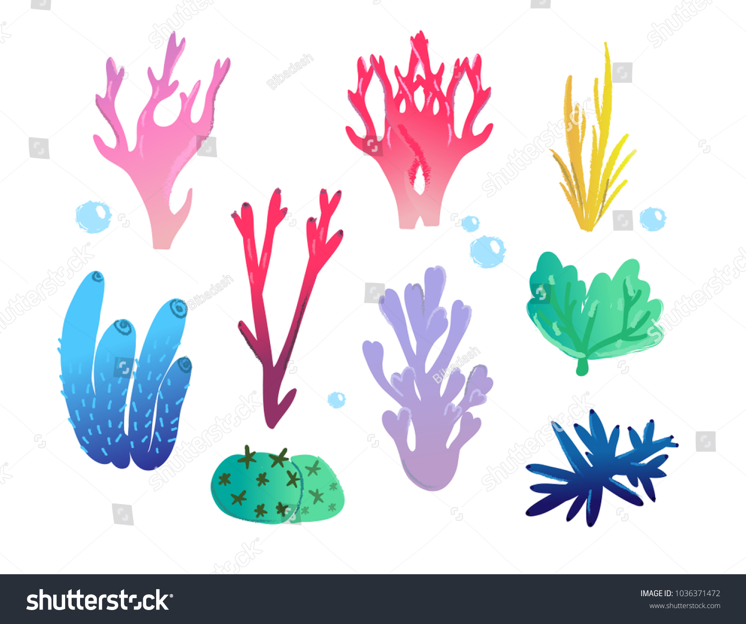 Hand Drawn Corals Colored Vector Set: vector de stock (libre de ...