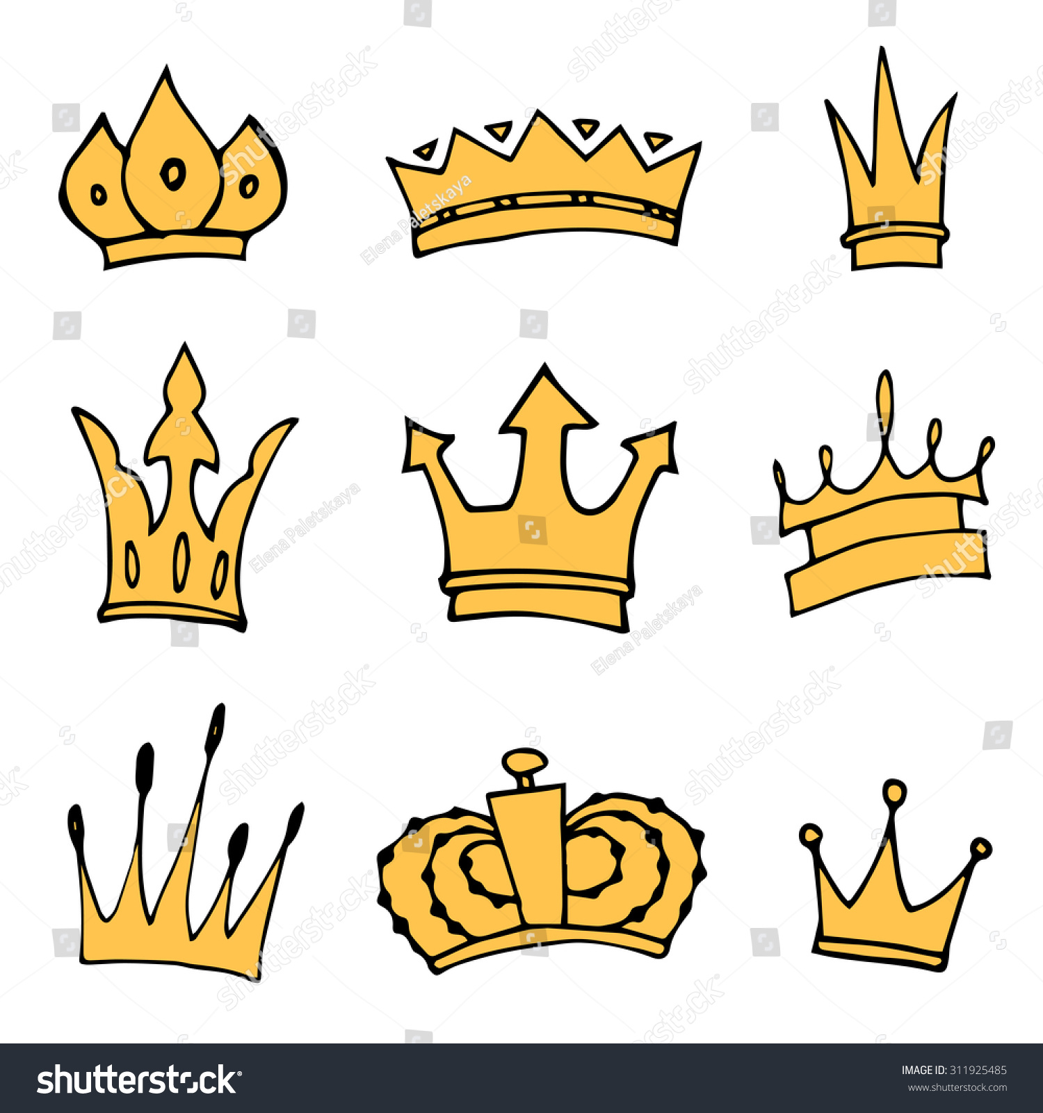 Handdrawn Crowns Collection Ink Sketch Vector Stock Vector (Royalty ...