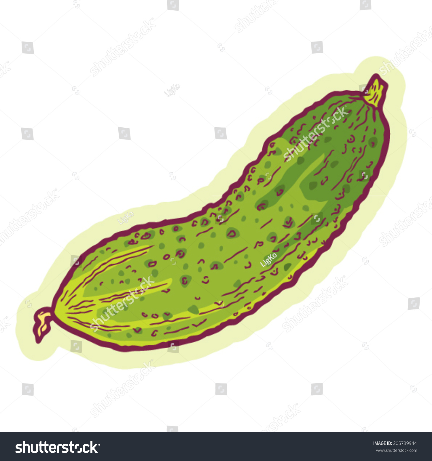 Hand Drawn Cucumber Cartoon Vector Stock Vector 205739944 - Shutterstock