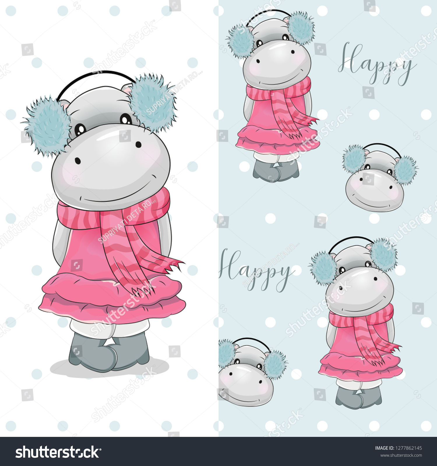 Hand Drawn Cute Hippo Pattern Set Stock Vector (Royalty Free ...