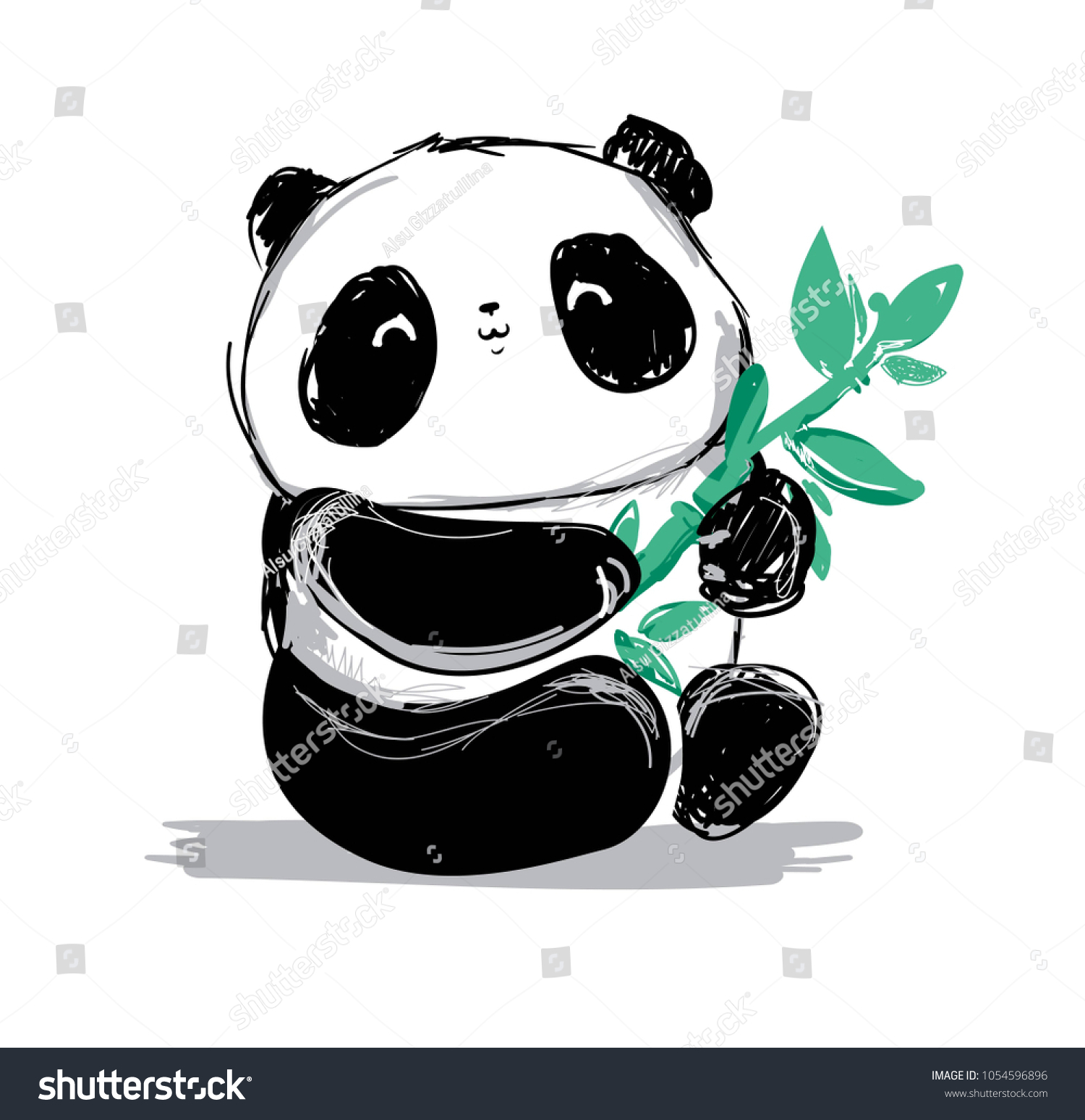 Hand Drawn Cute Panda Drawing Vector Stock Vector (Royalty Free) 1054596896