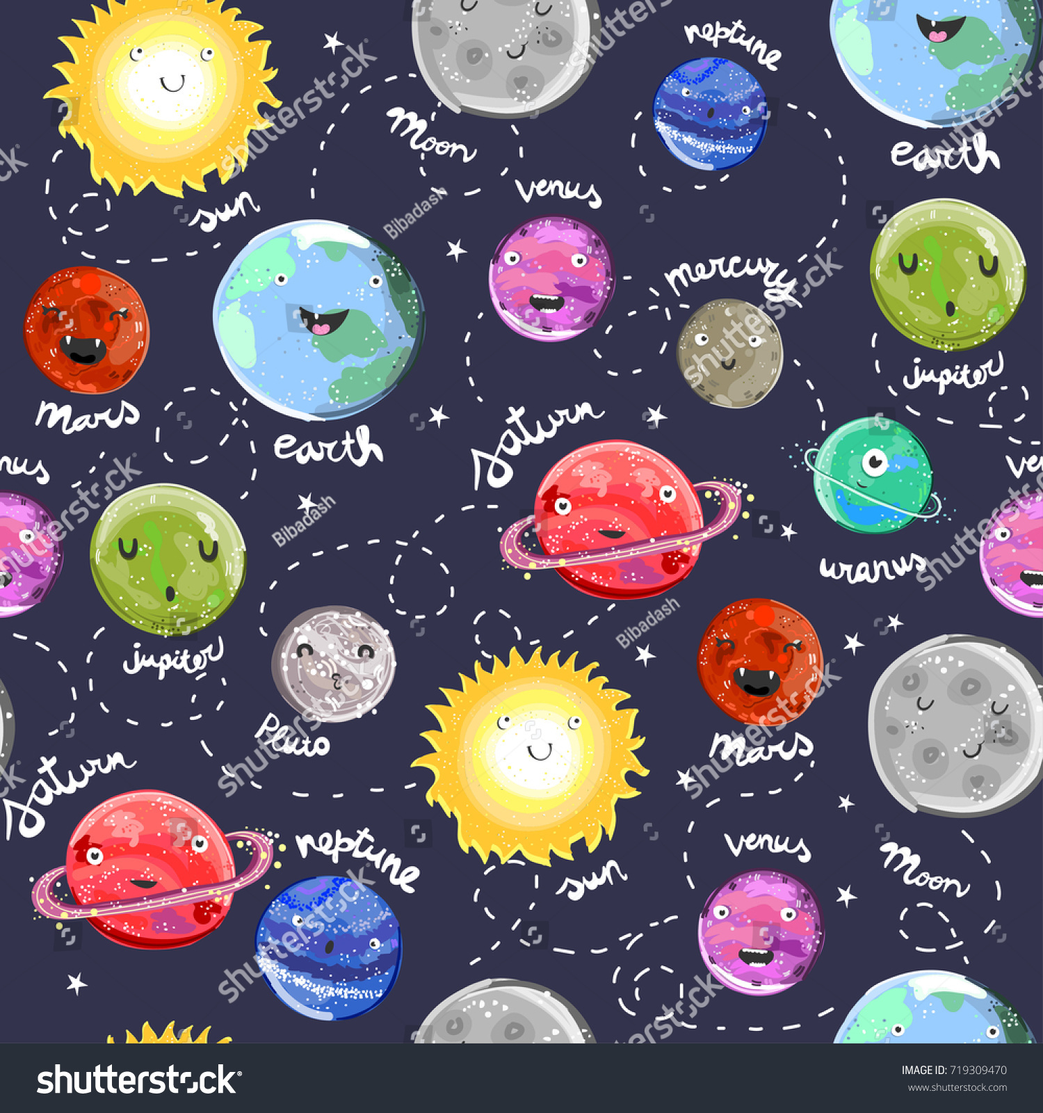Hand Drawn Cute Solar System Funny Stock Vector (Royalty Free ...